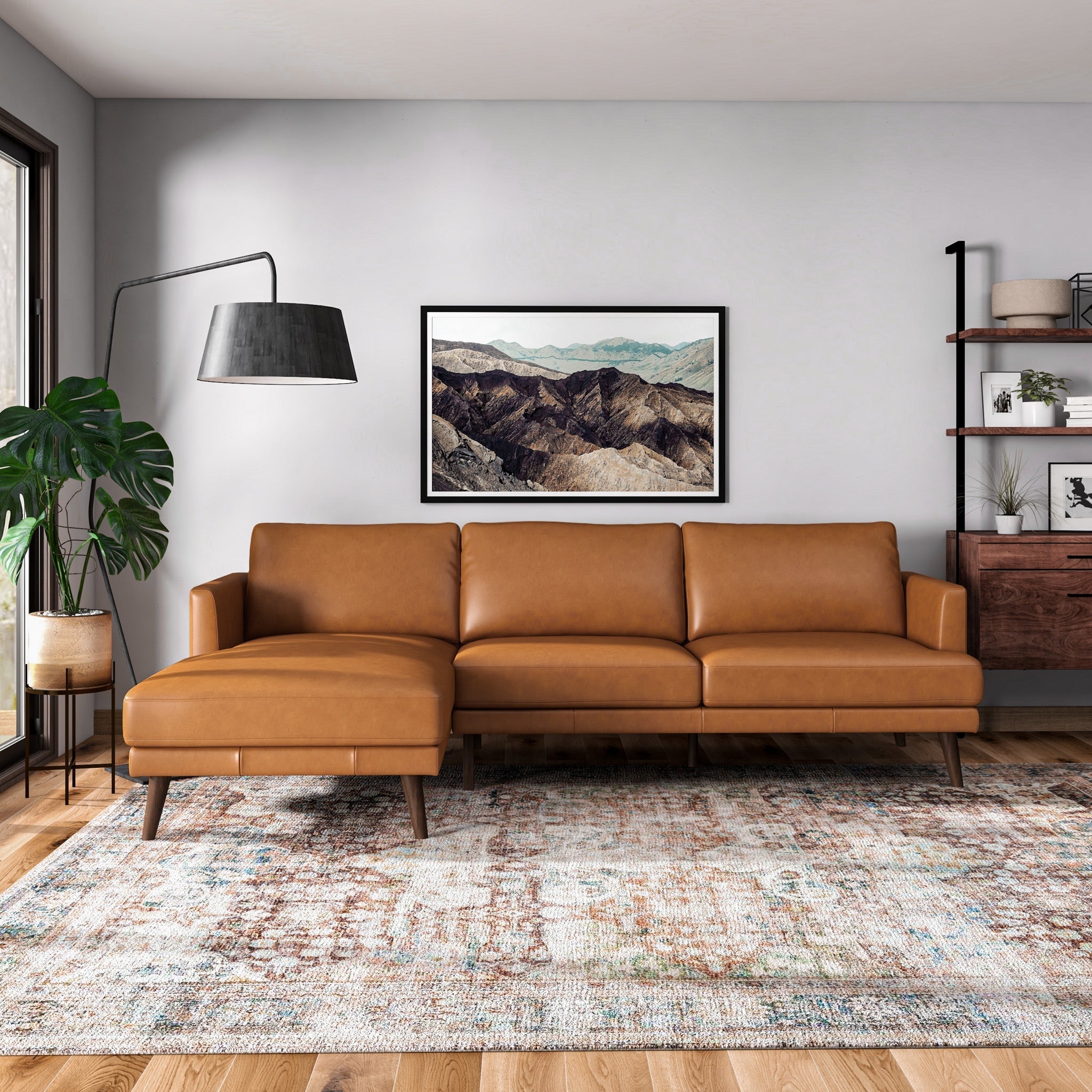 Ashcroft Furniture - Lore L-Shaped Cognac Leather Sectional Sofa - Chi