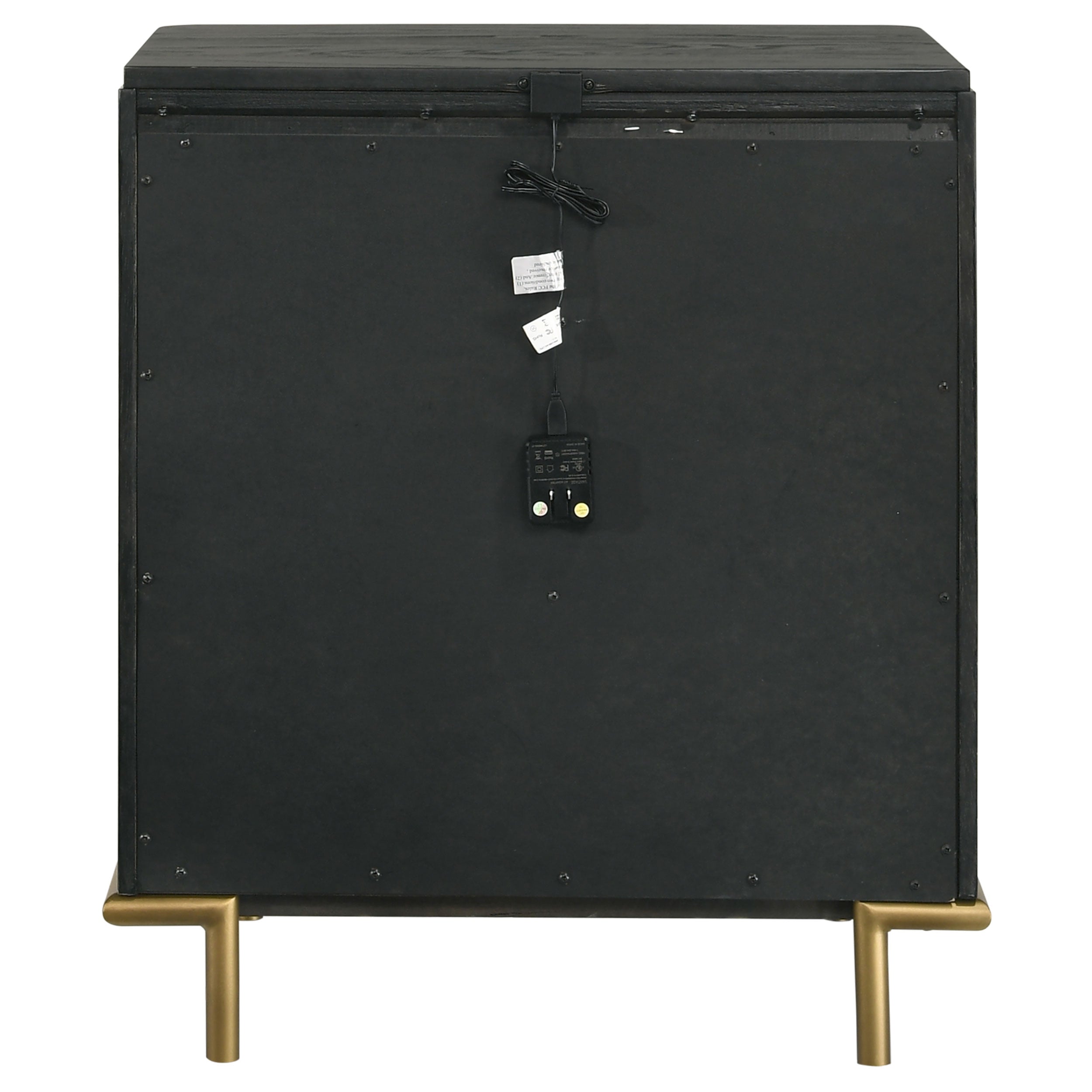 Anser Black 3-Drawer Nightstand With Wire-Brushed Finish, Gold Legs