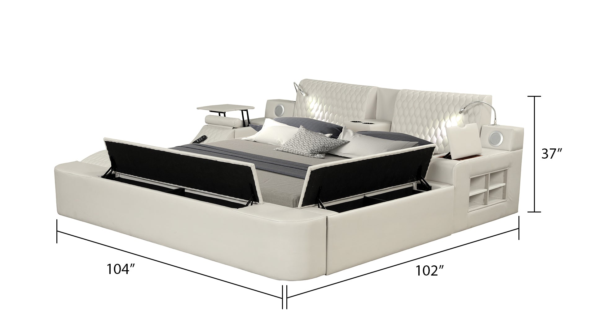Zoya Smart King Bed With Remote Massage Chaise, Bluetooth Speakers, Us