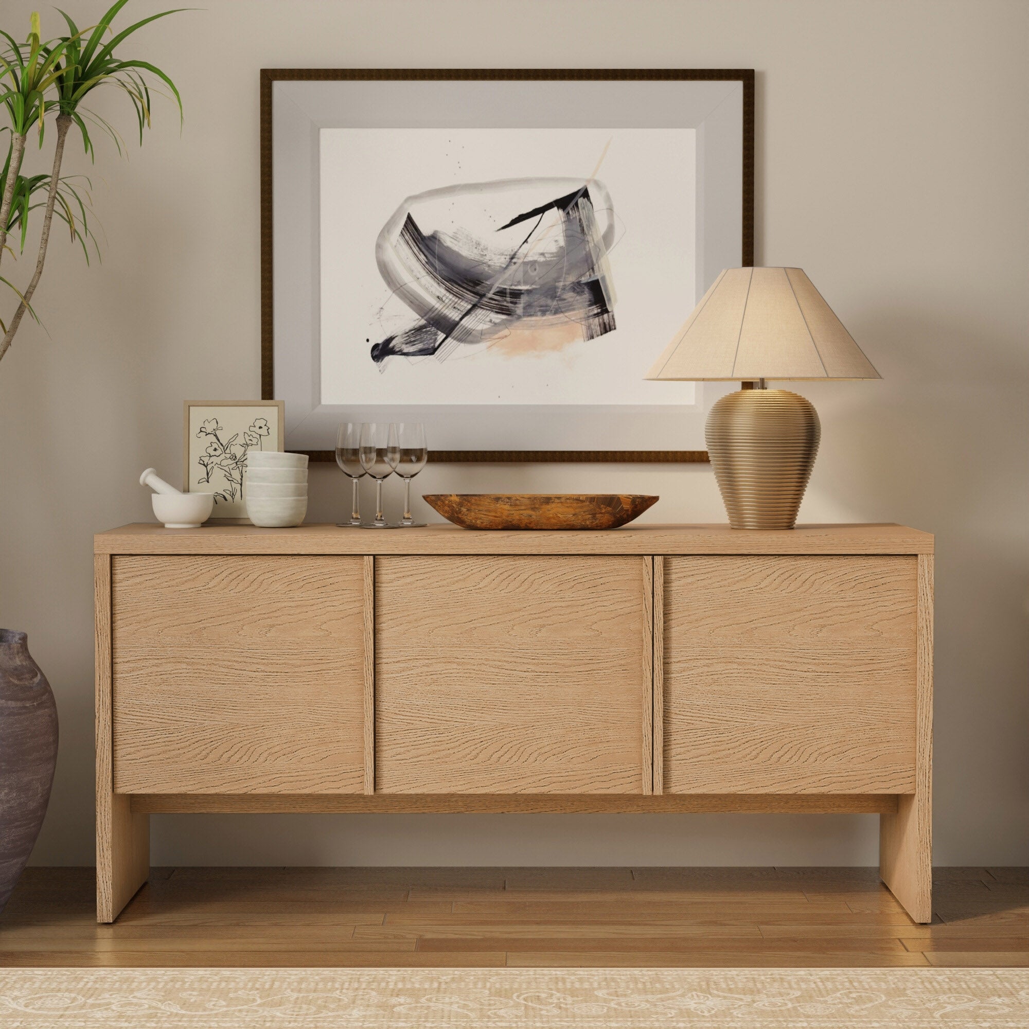 Flo Collection Sideboard/Buffet - Elegant Mahogany Frame with Adjustab