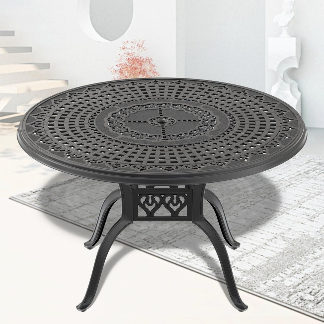 Ø47.24-inch Cast Aluminum Patio Dining Table - Round 6-Seat Outdoor Bi