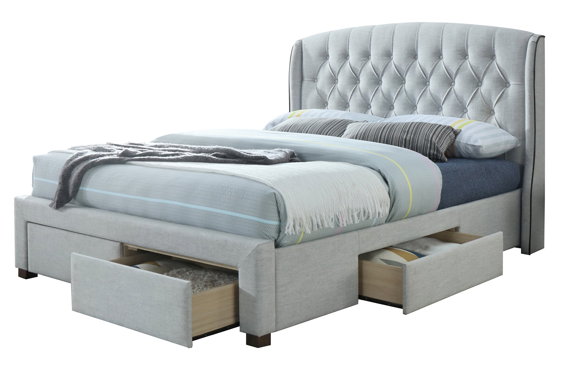 Adele King Bed with Diamond Quilted Headboard, Pebble Gray Upholstery