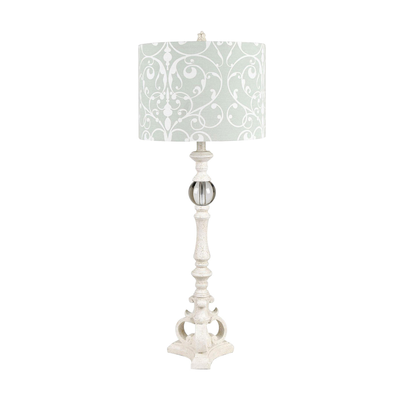 Traditional Buffet Lamp with Vintage Plaster Body, Crystal Accent & Aq