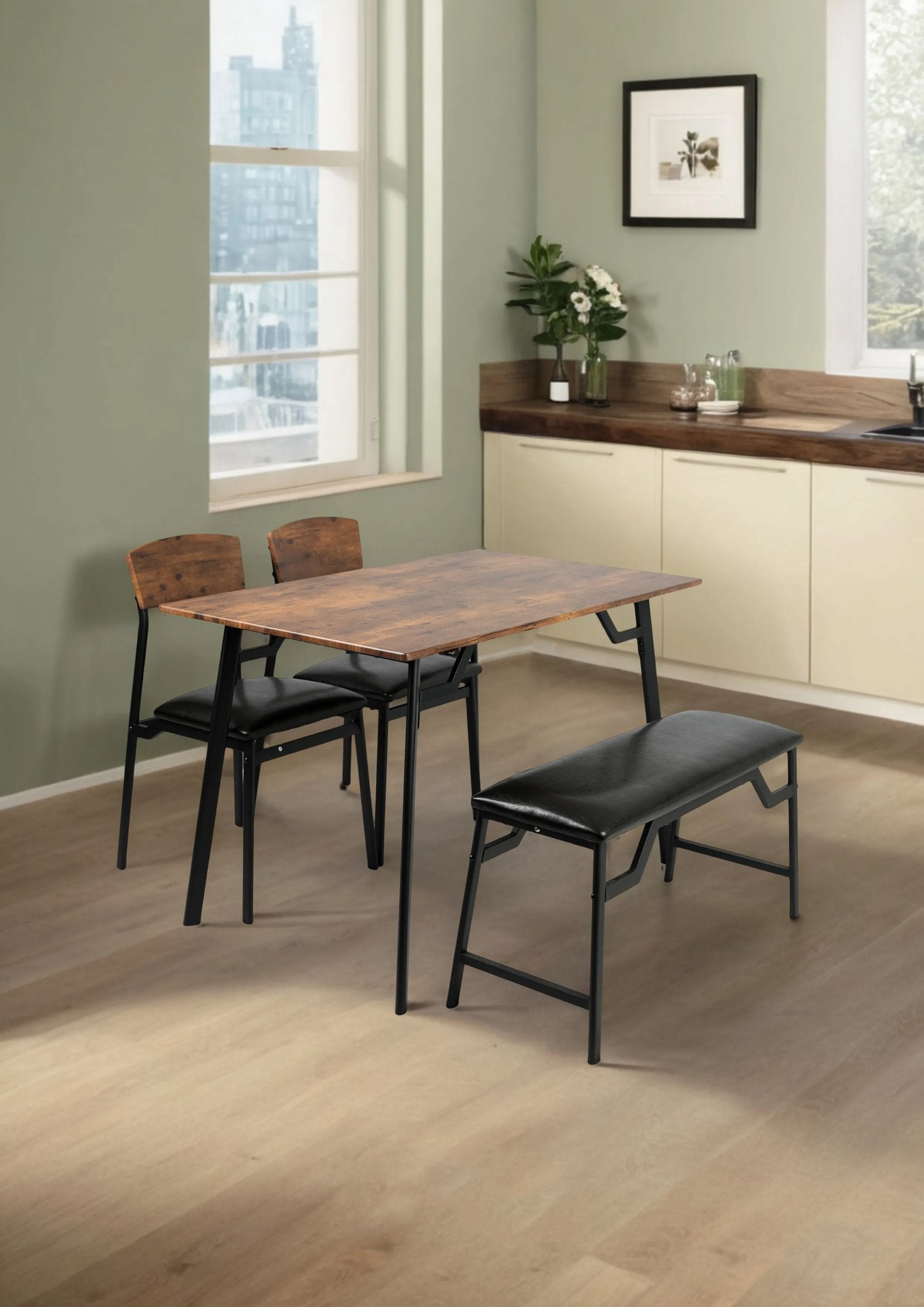 Modem Modern 4-Piece Dining Table Set With Upholstered Chairs & Bench,