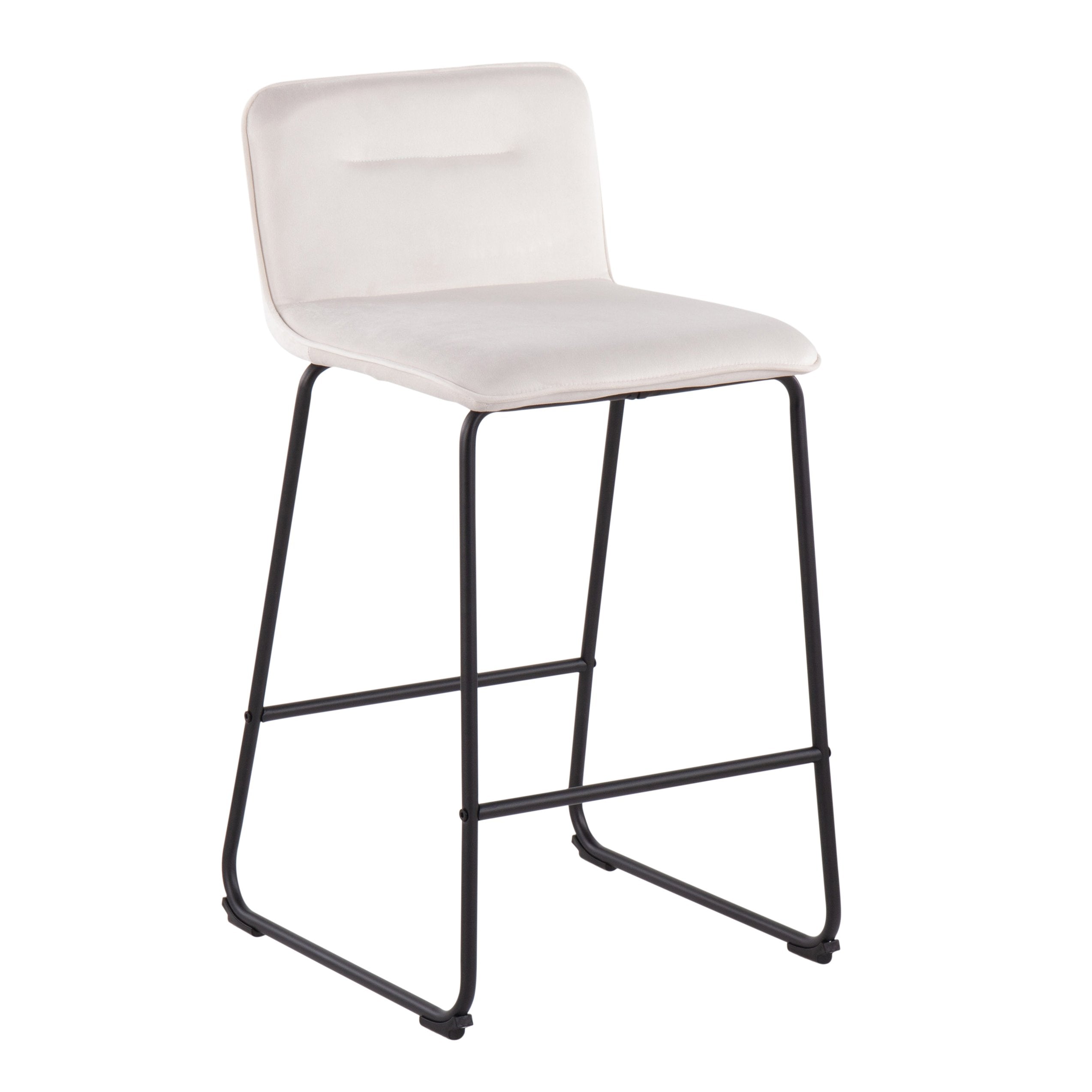 Casper Contemporary Counter Stool Set Of 2 – Cream Velvet Upholstery,