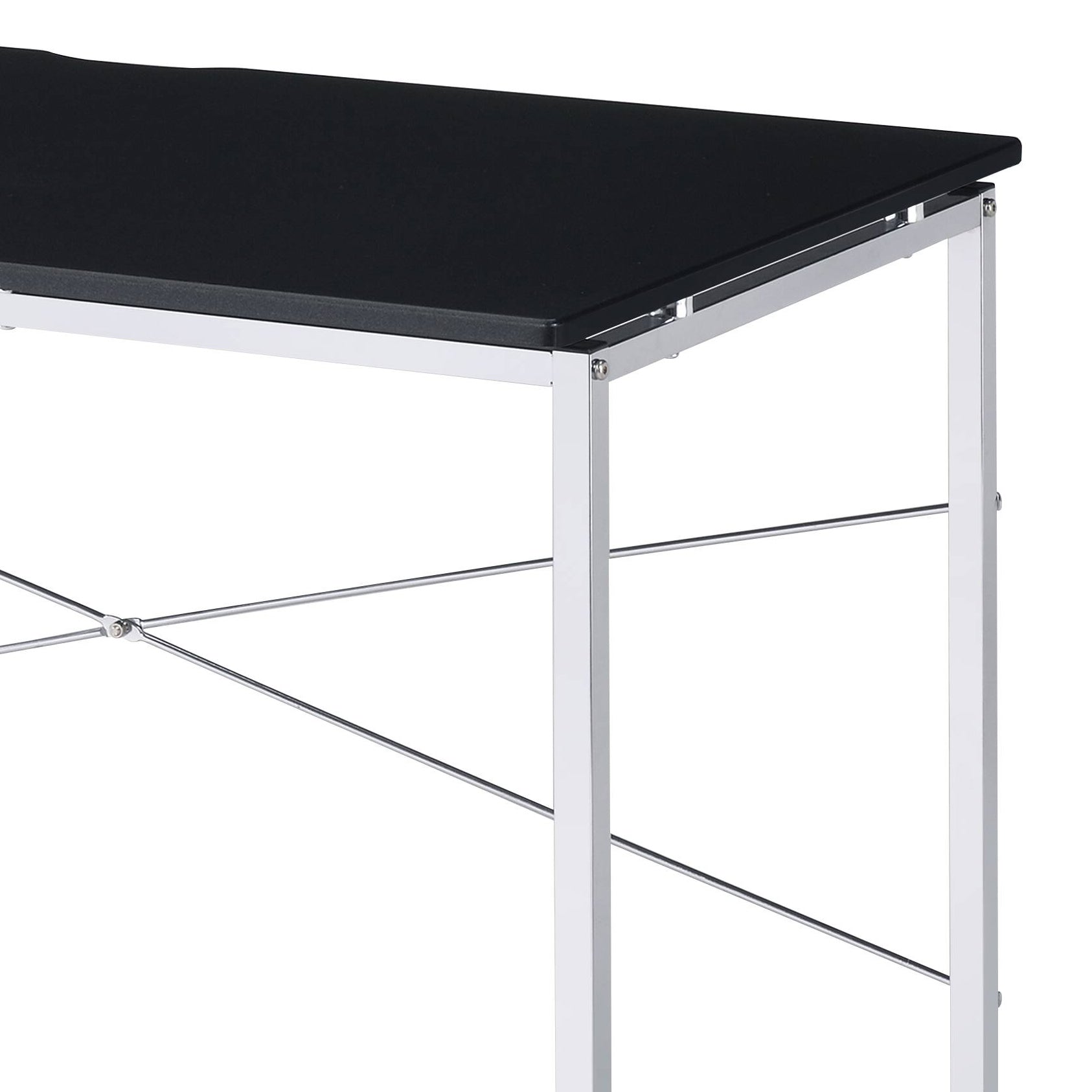 Tennos Sleek Black & Chrome Writing Desk — Modern X-Frame Composite Wo