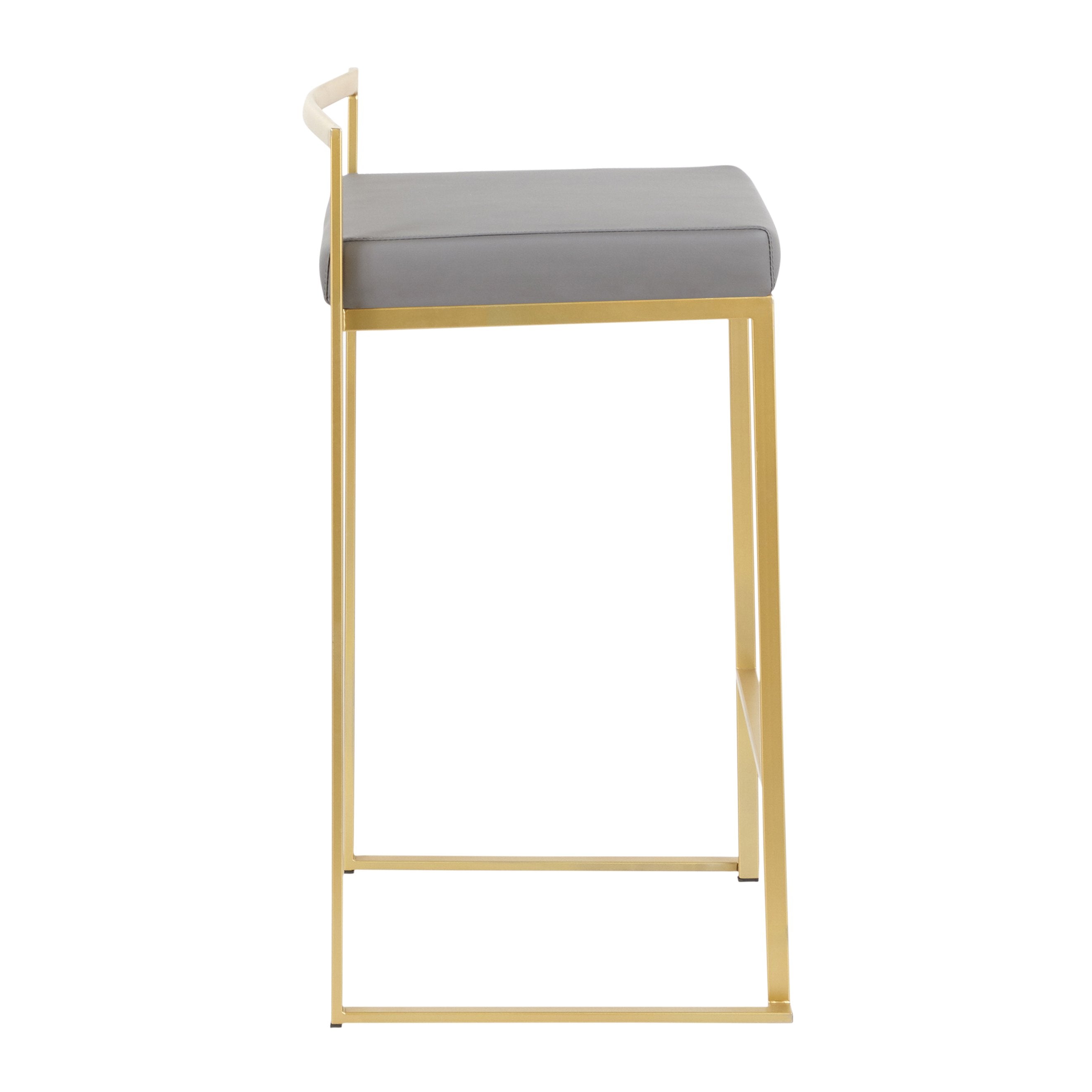 Fuji 26" Glamorous Gold Metal Counter Stools With Grey Faux Leather