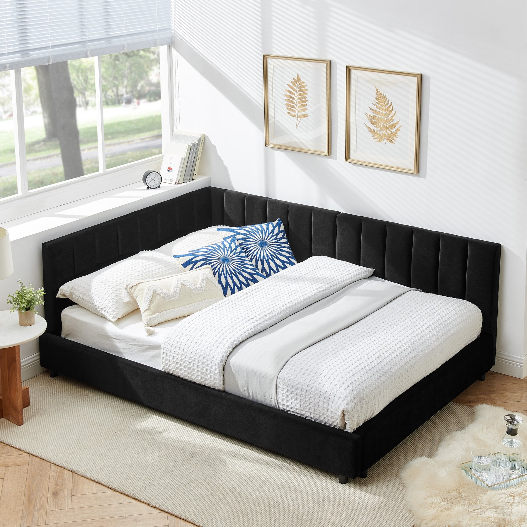 Full Size Upholstered Tufted Bed Frame In Luxurious Black Velvet - Sty