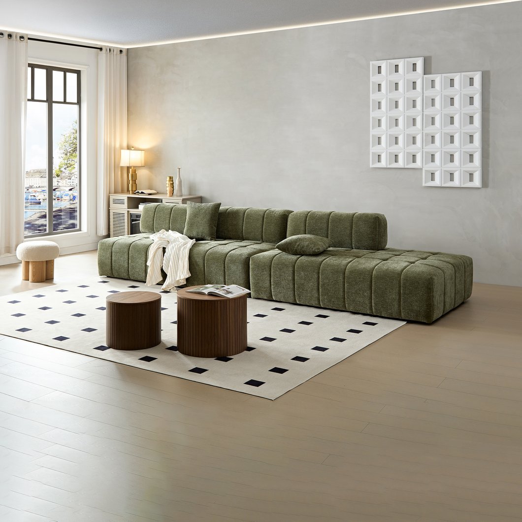 Wks3 Piano-Key Combination Sofa Set – Green 2 Single Seats + 1 Chaise,