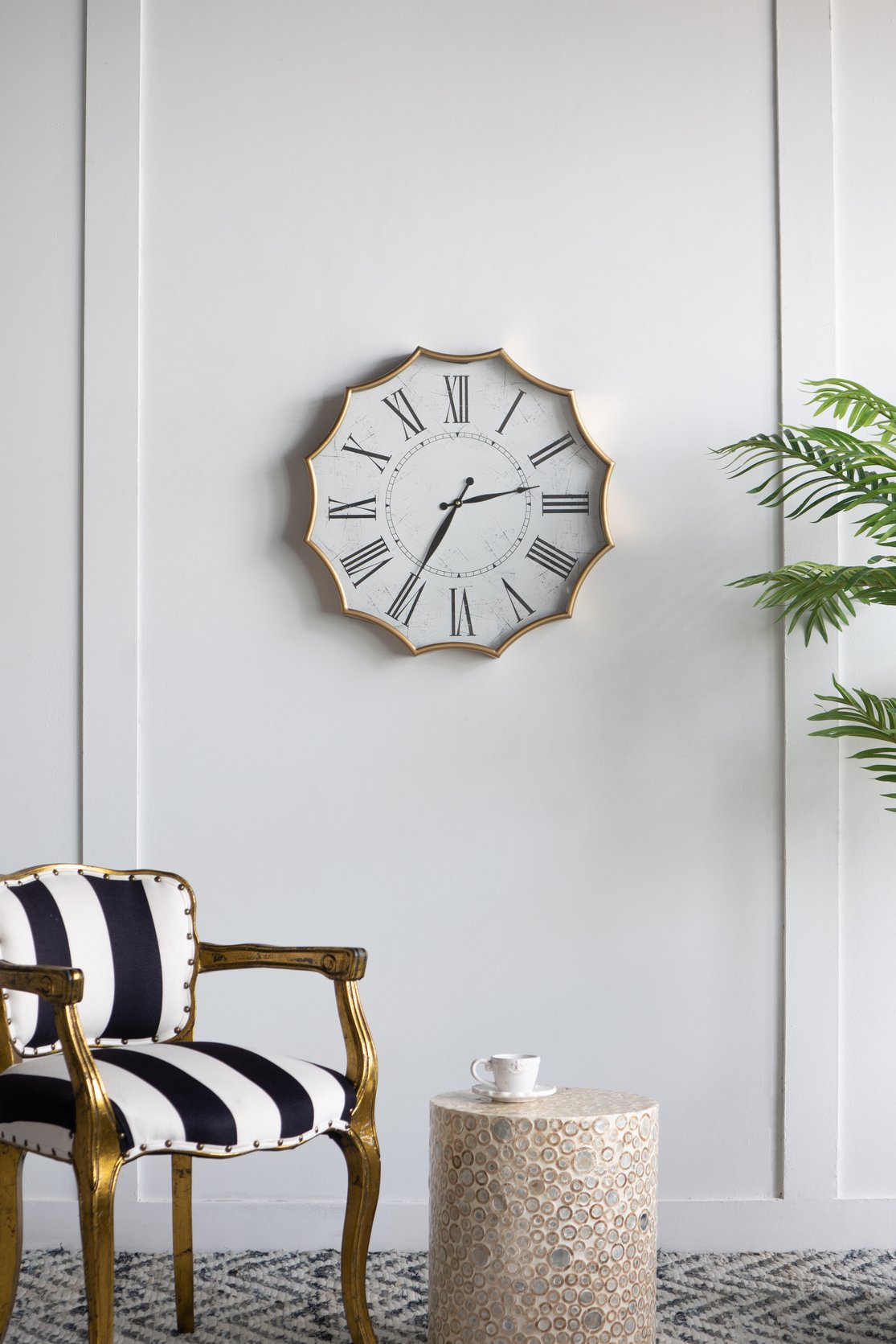 23.5X2.5X23.5" Vintage Roman Numeral Wall Clock Gold Wave Frame White