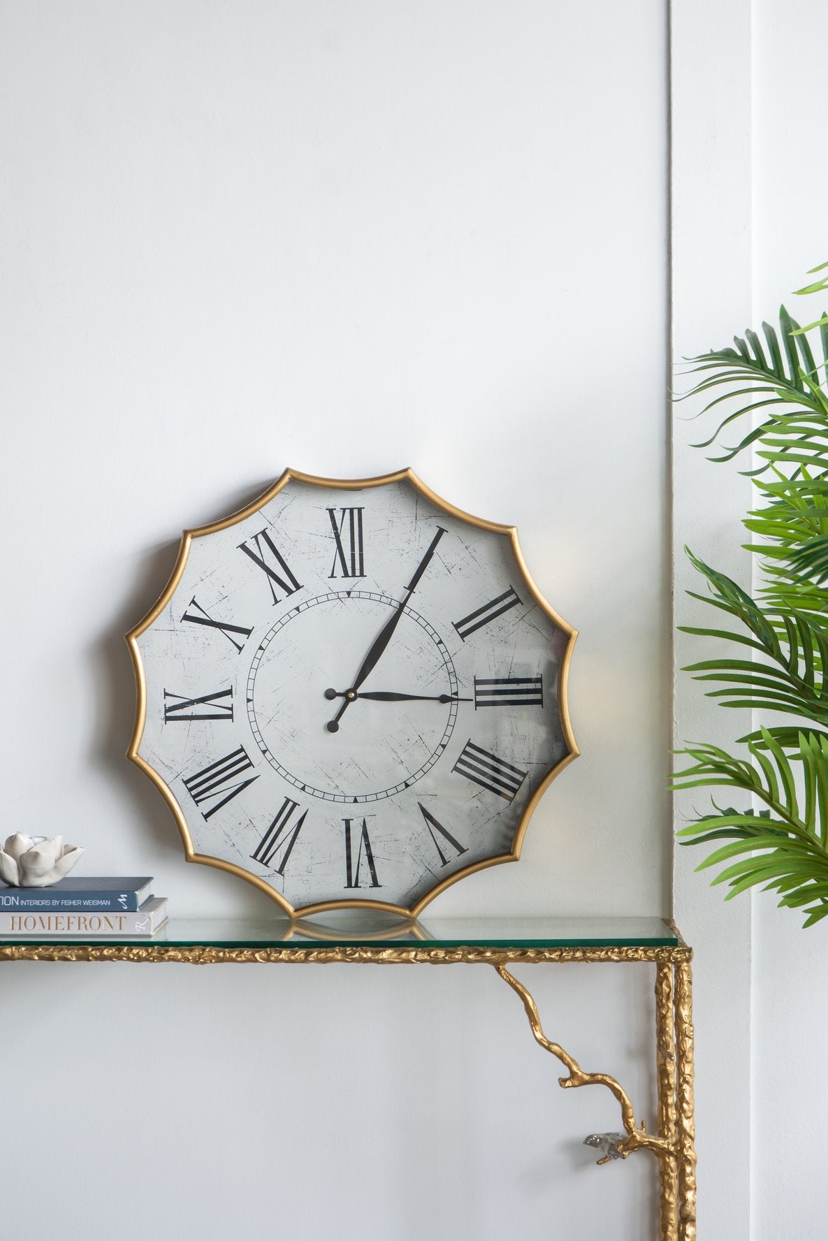 23.5X2.5X23.5" Vintage Roman Numeral Wall Clock Gold Wave Frame White