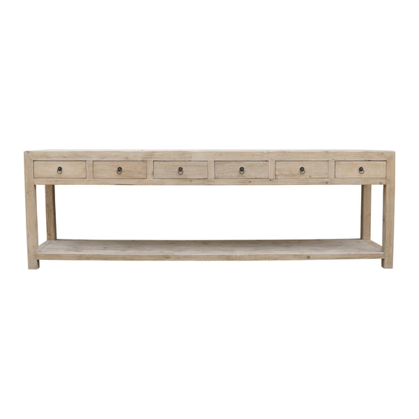 Capri Console Table - Weathered Natural Wood, 6 Spacious Drawers for S ...