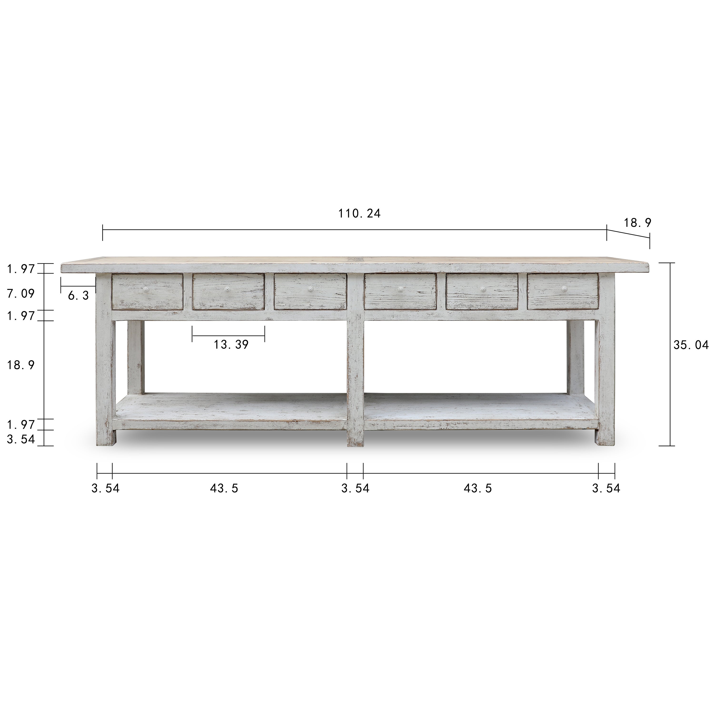 Amalfi Two-Tone Console Table - Antique Off White, 6 Spacious Drawers,