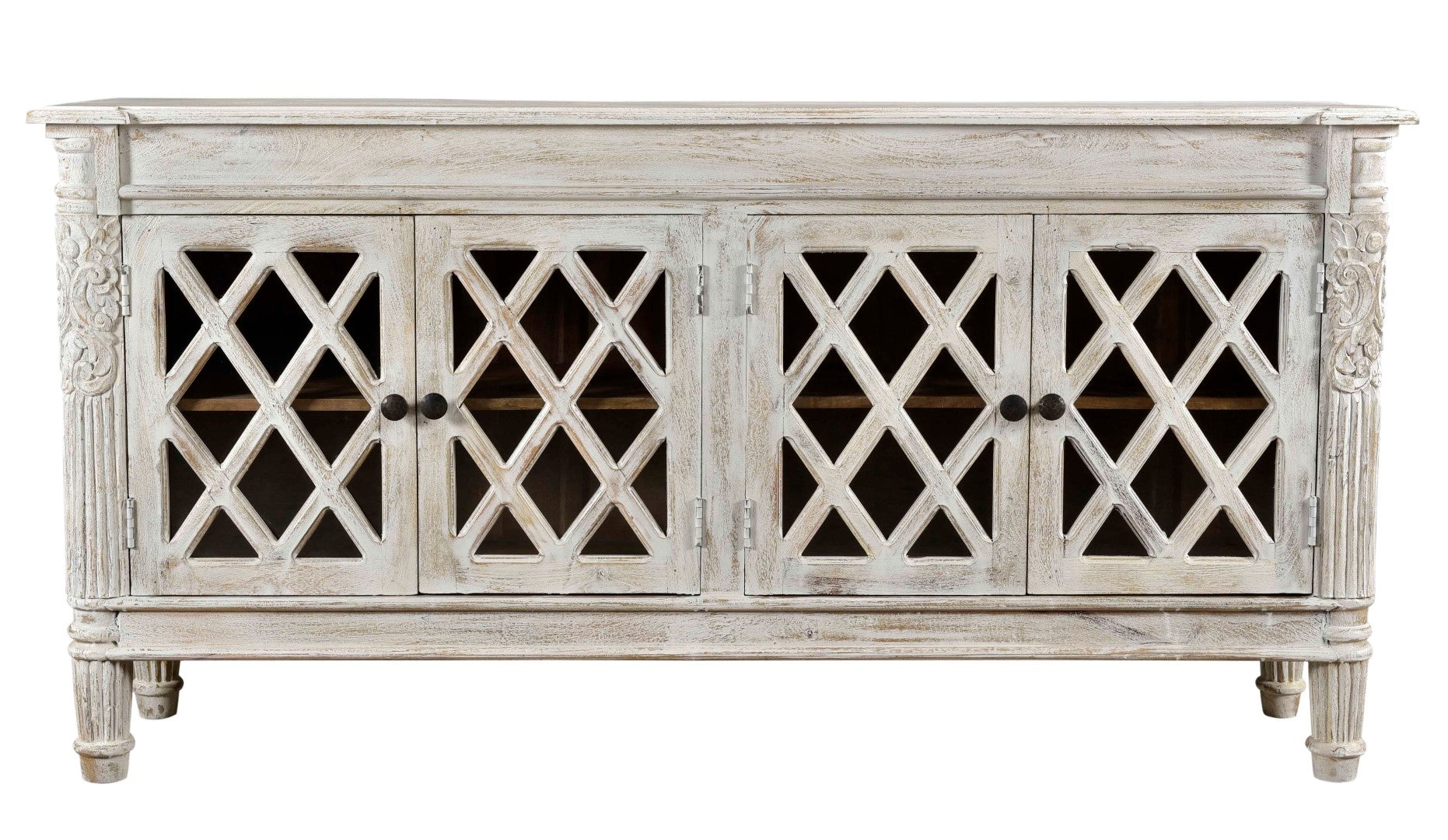 Carmenita Stunning Mango Wood Sideboard with Elegant Glass Inserts for
