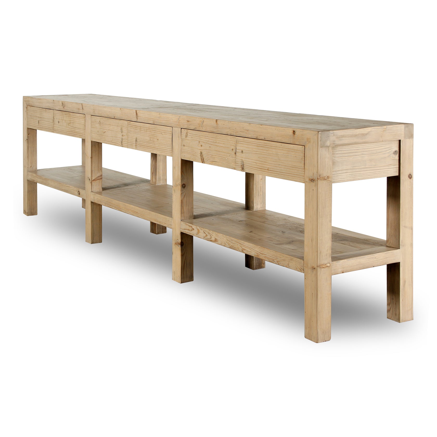 Capri Console Table with 6 Hidden Drawers - Elegant Natural Pine Wood