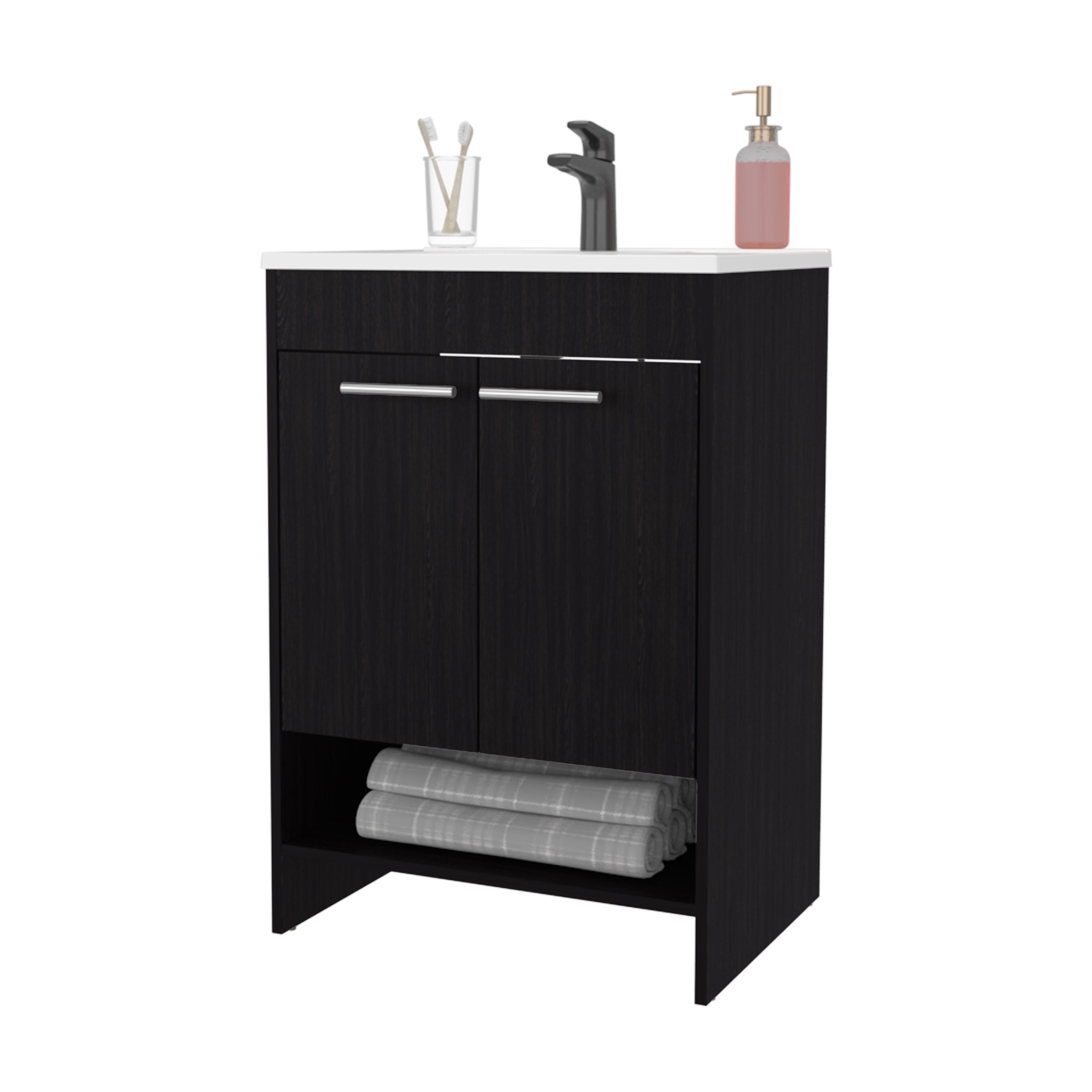 Shell Space-Saving Bathroom Vanity With Soft-Close Doors And Open Shel