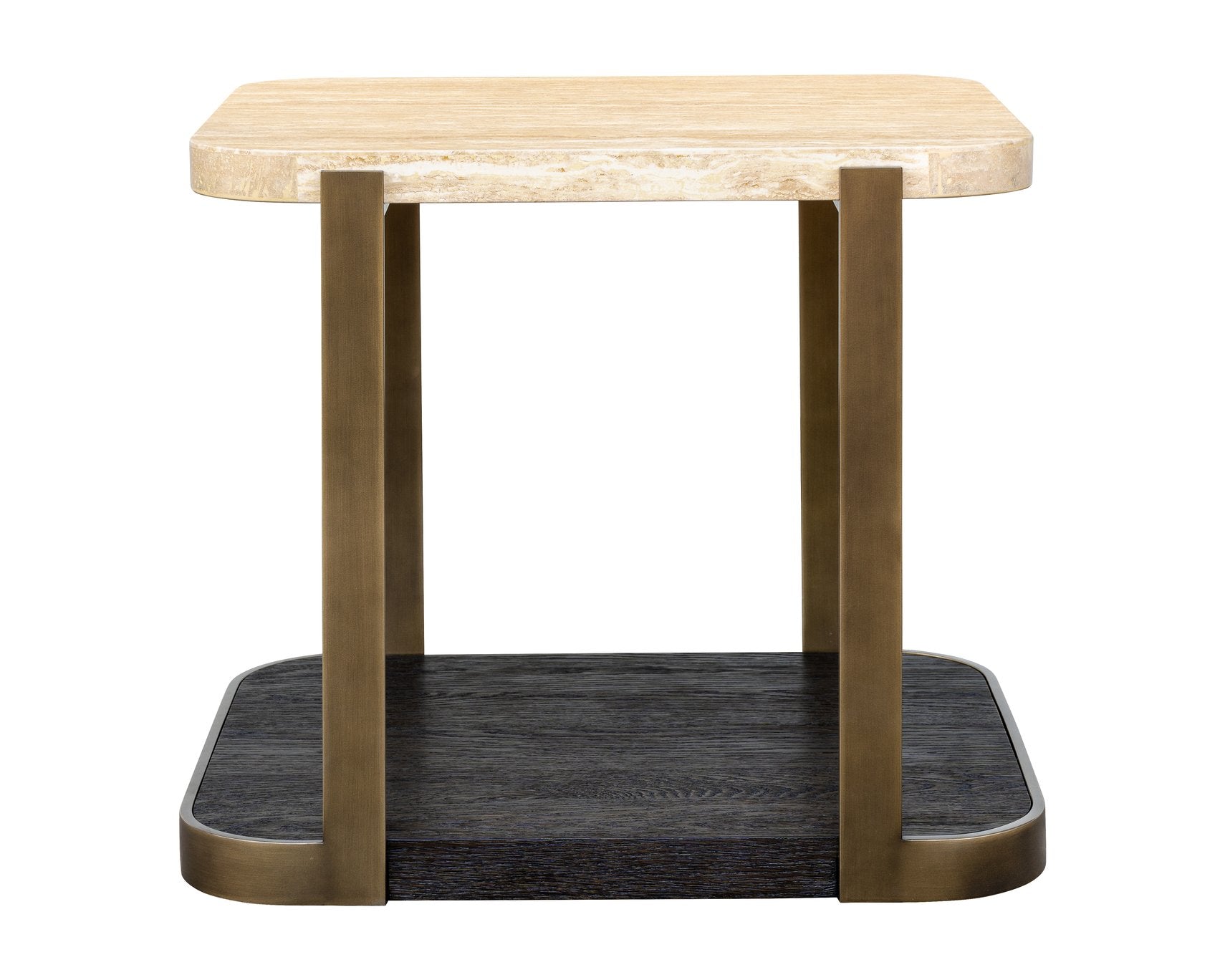 Avalon End Table: Modern Luxe Design with Beige Travertine Top & Bronz