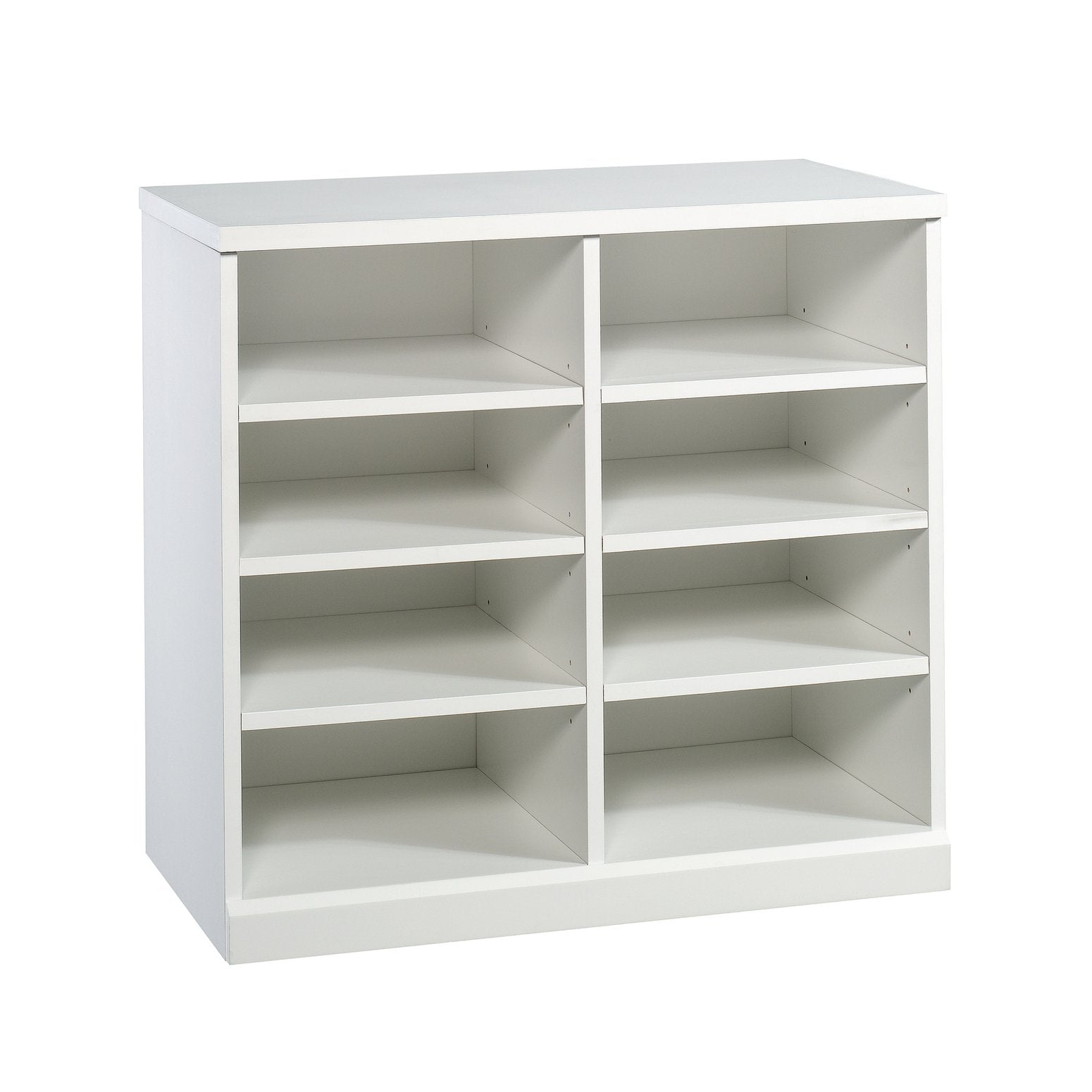 Open Storage Cabinet White Finish — Slim Engineered Wood Organizer Wit