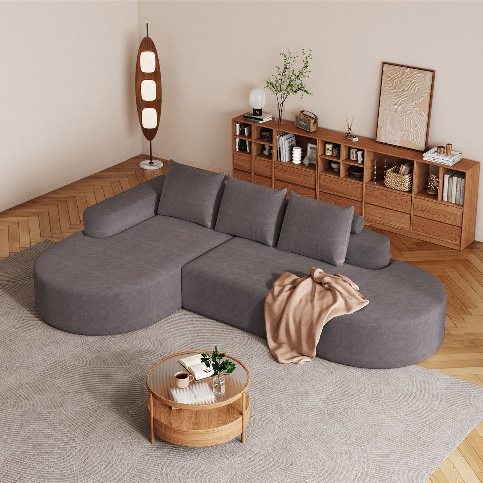 Modern Curved Sectional Sofa - Chenille Upholstered Modular Couch Set