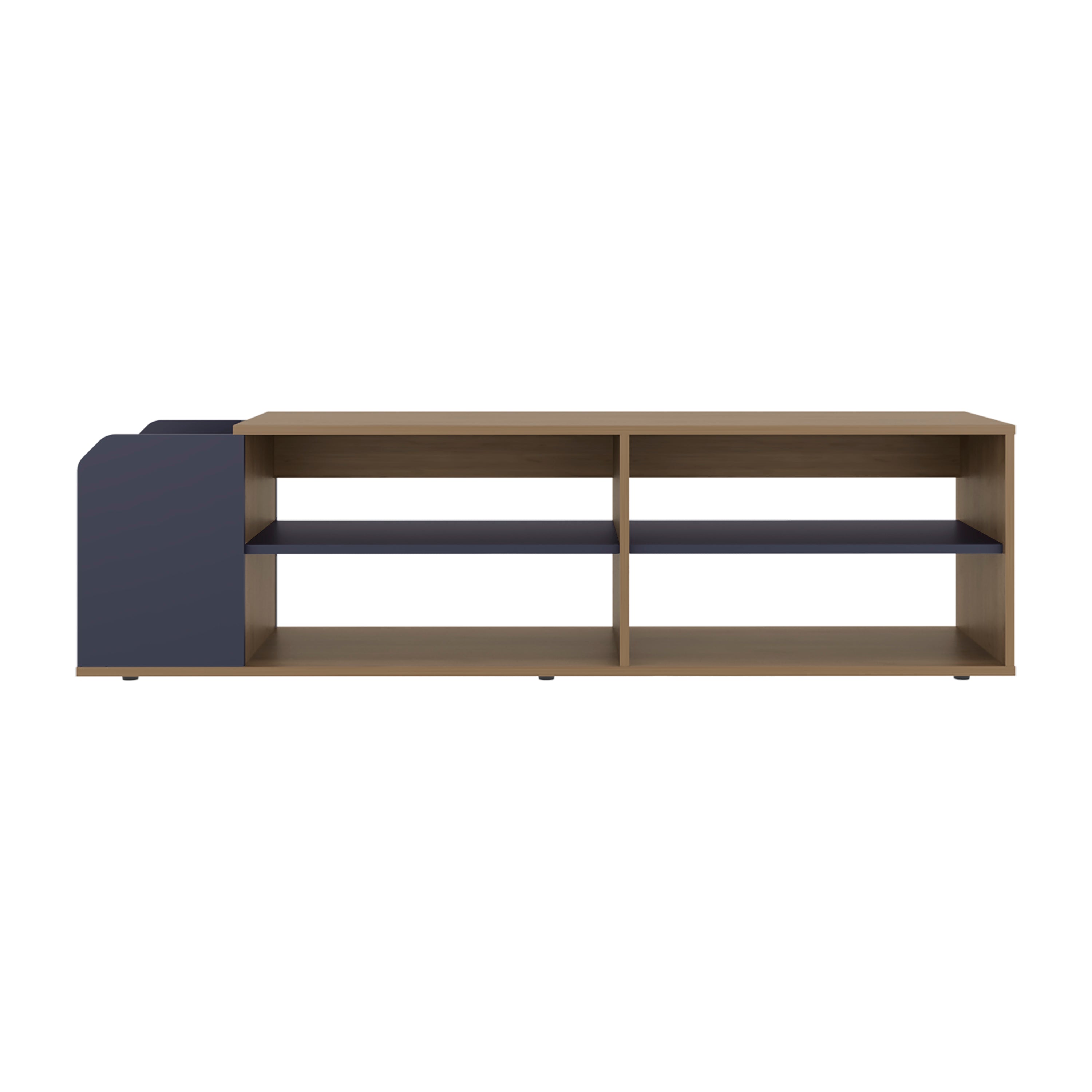 Natural Oak And Navy Blue Media Console With Open Shelf, 64" Tv Stand,