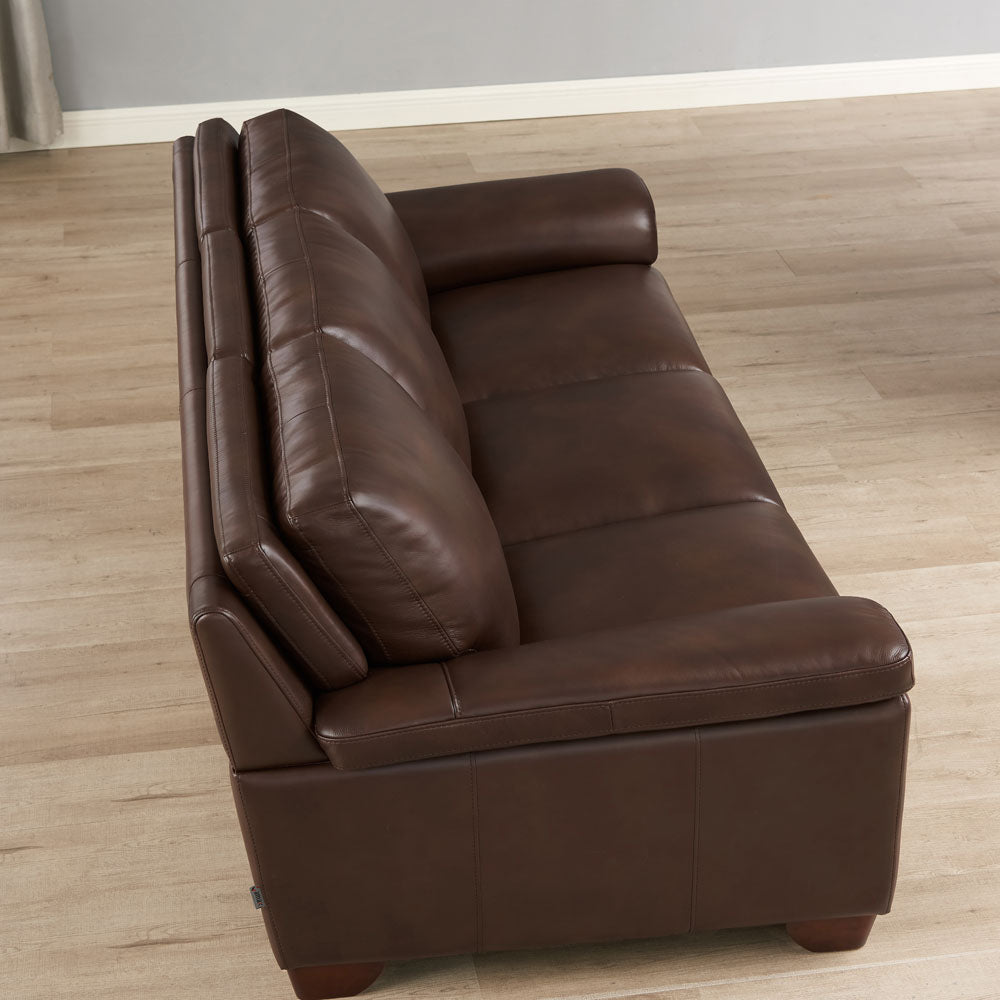 Magnum Chestnut Leather Sofa with Pocketed Coils, Top-Grain Seating, K