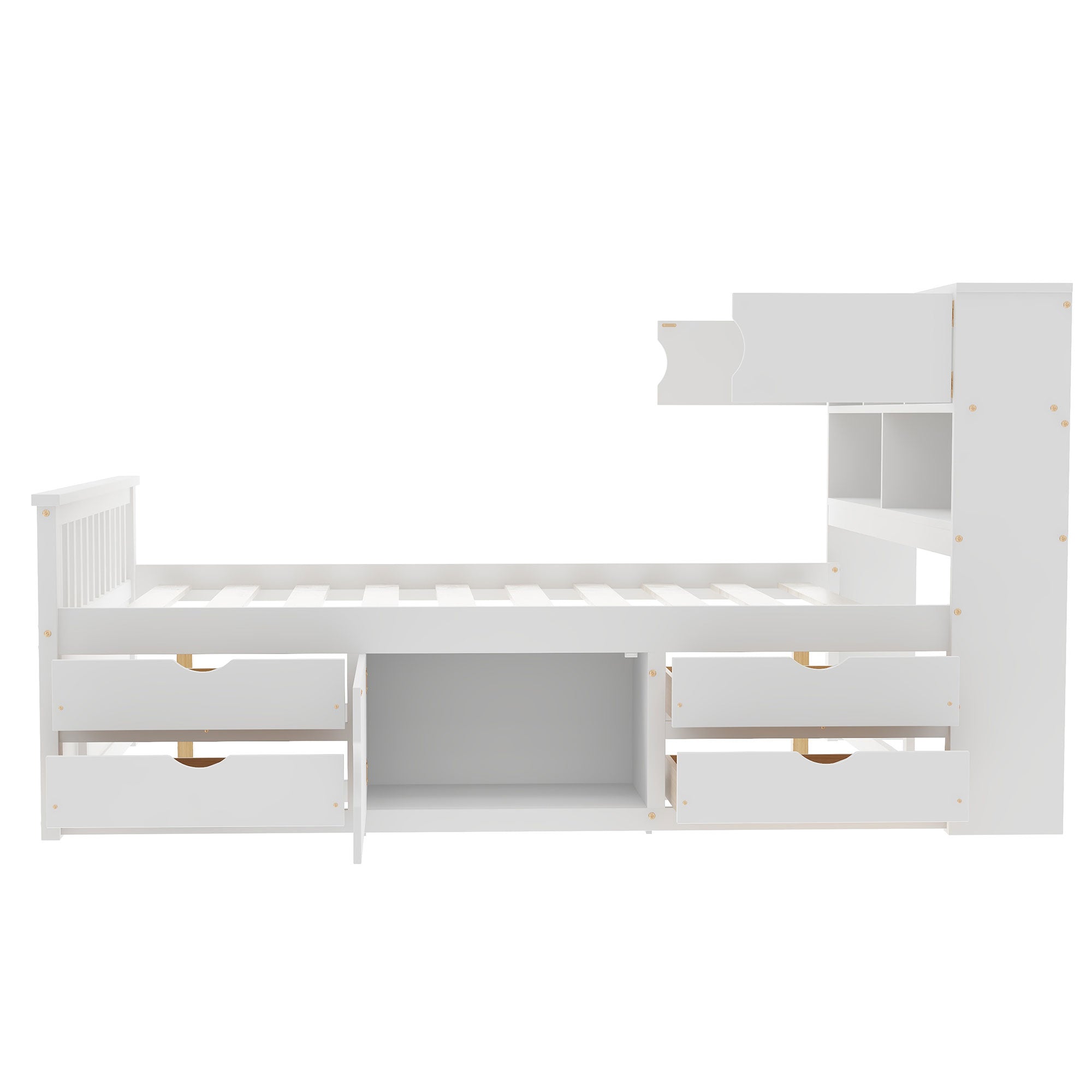 Full Size Captain Platform Bed Frame With Bookcase Headboard, Storage