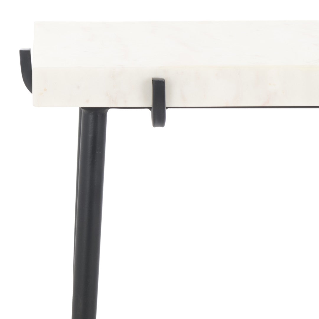 Bremen Marble Side Table - Minimalist Design With White Top & Black Le