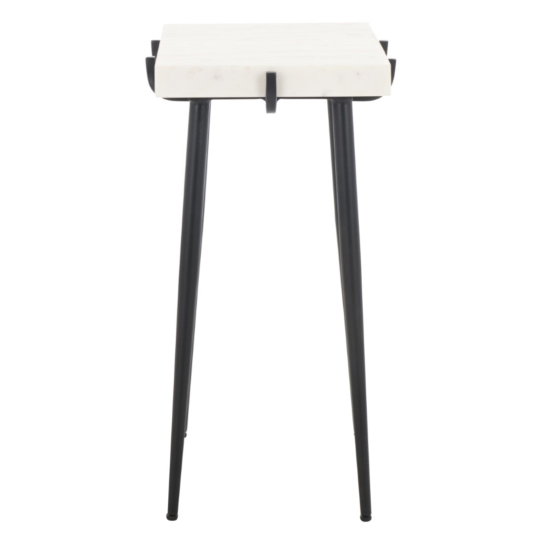 Bremen Marble Side Table - Minimalist Design With White Top & Black Le