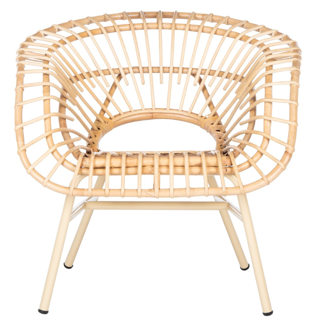 Savino Rattan Accent Chair - Modern Papasan Design With Plush Cream Cu
