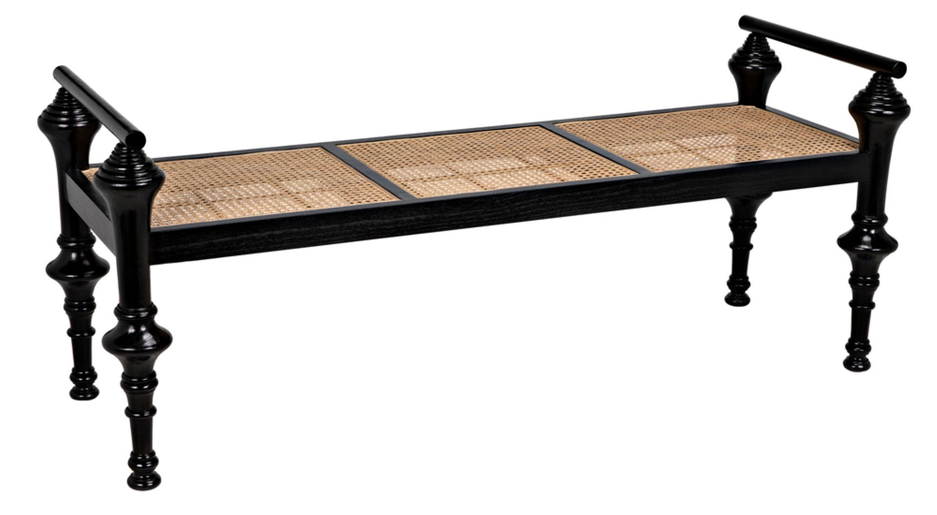 Indochine Bench - Timeless Mindi Wood with Hand-Woven Caning for Moder