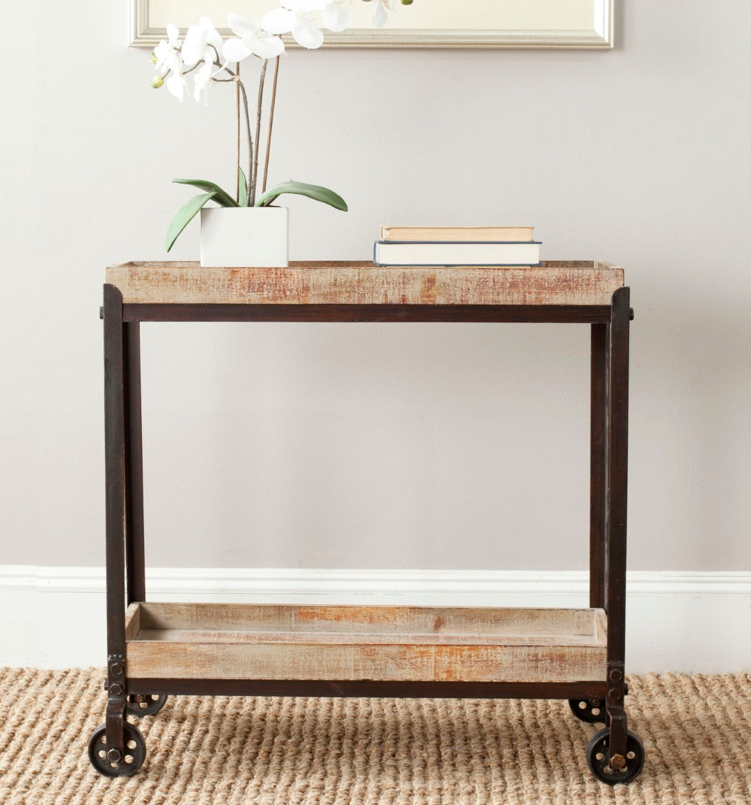 Sally Rolling Console Table With Vintage Metal Accents – Industrial St