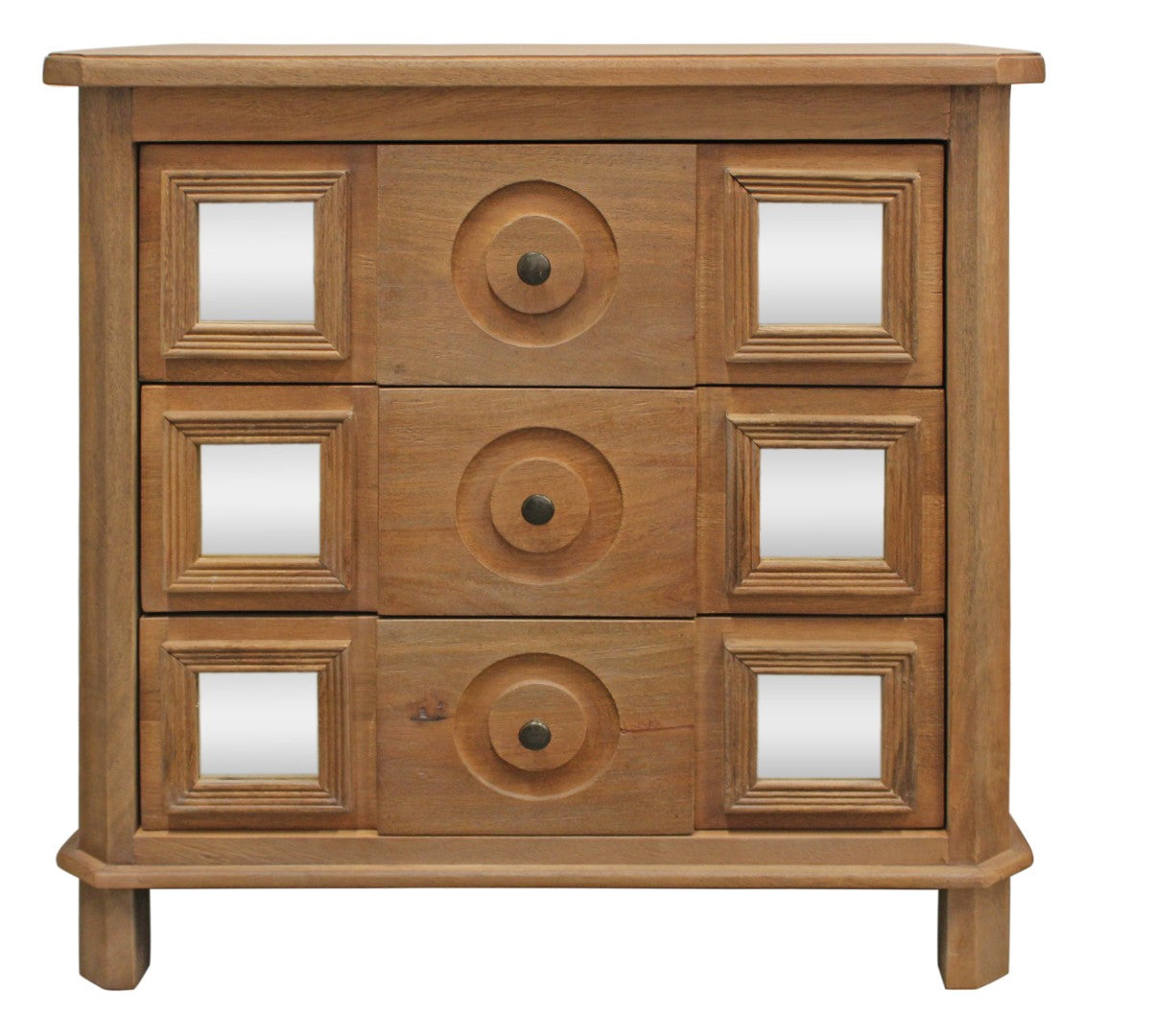 Bliss Hand-Carved 3 Drawer Chest in Acacia Wood – Unique Transitional