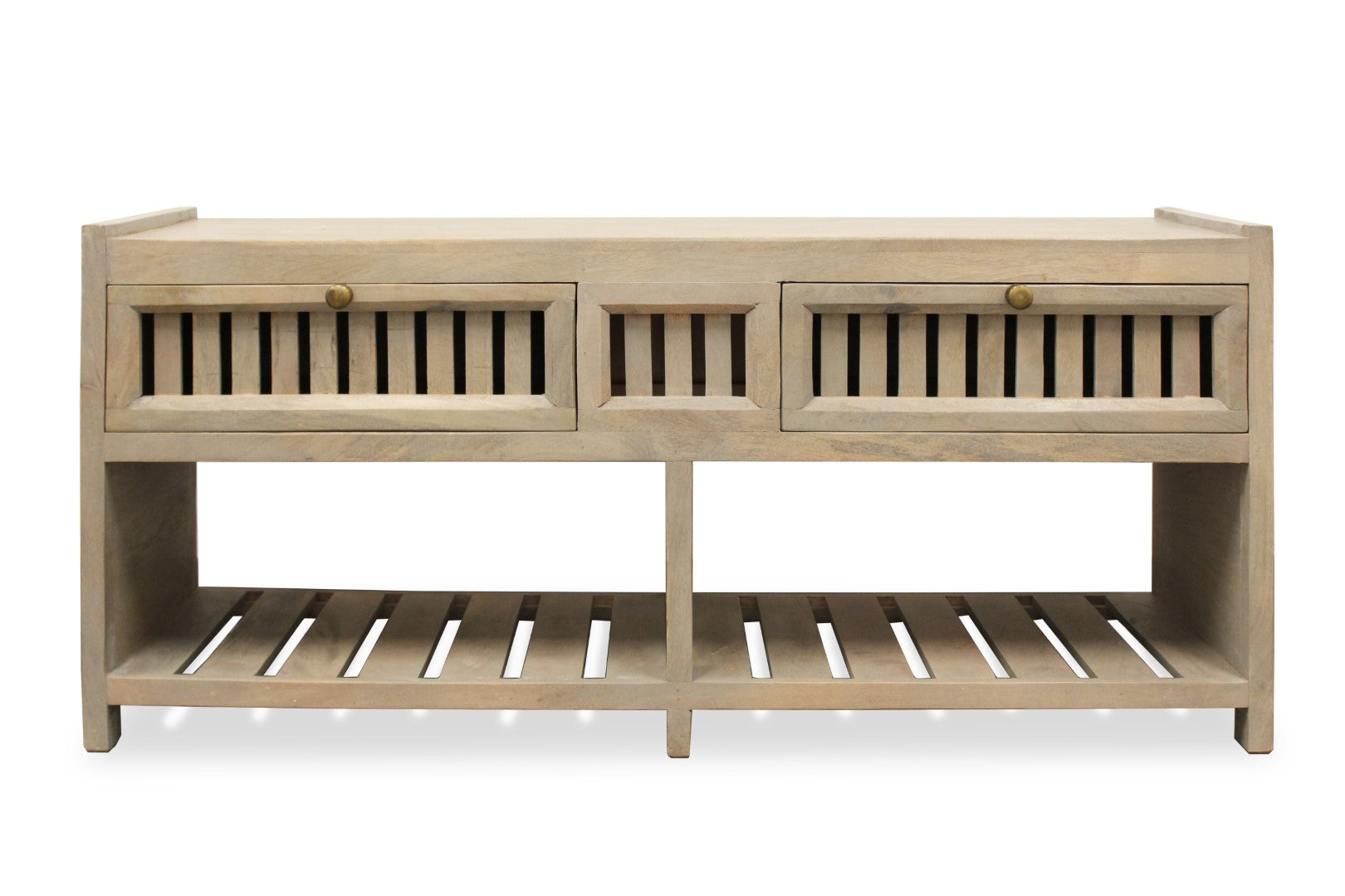 Lin Handcrafted 2-Drawer Storage Bench in Gray Wash - Solid Mango Wood