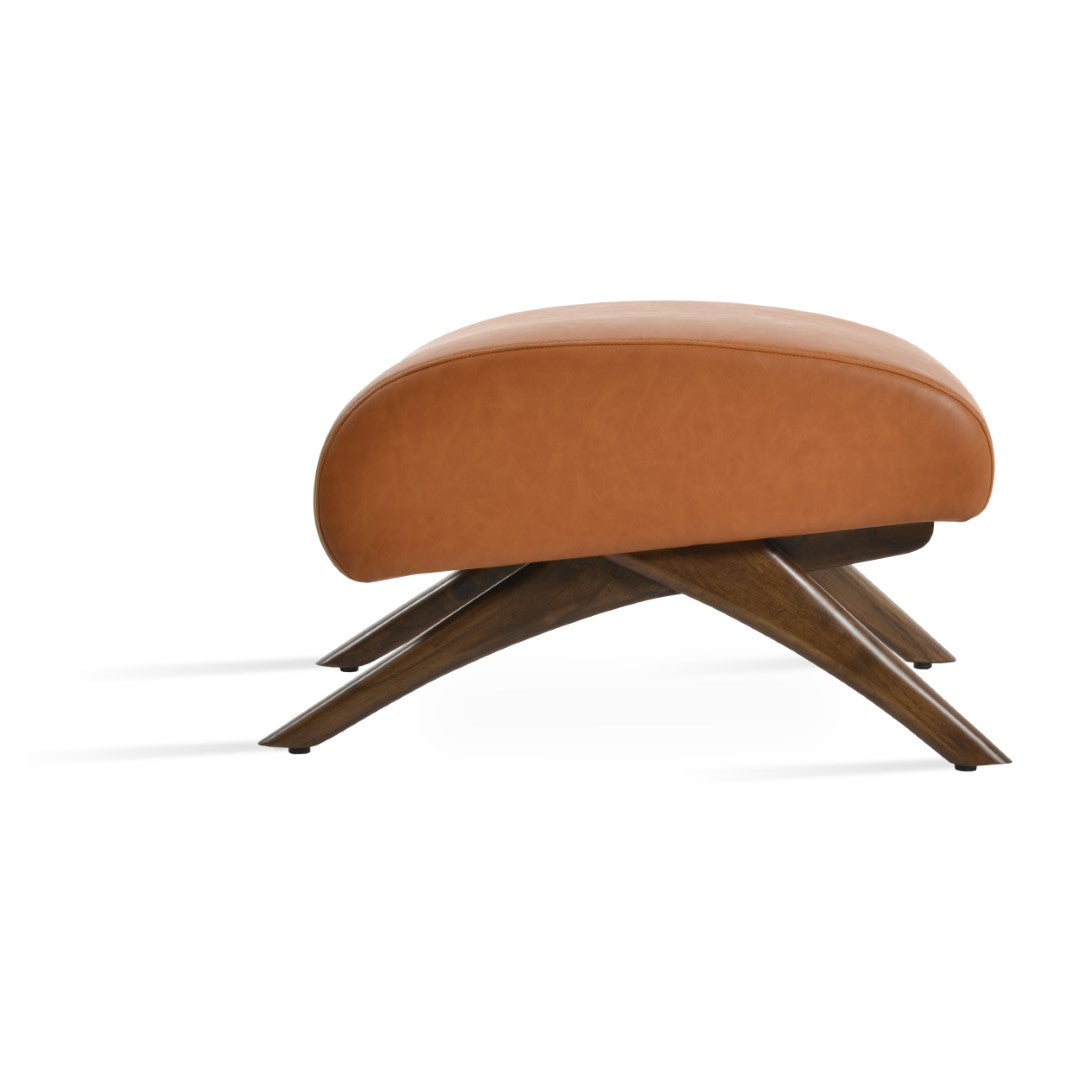 Barcelona Ottoman X-Wood Base - Stylish Walnut Finish, Soft Leatherett