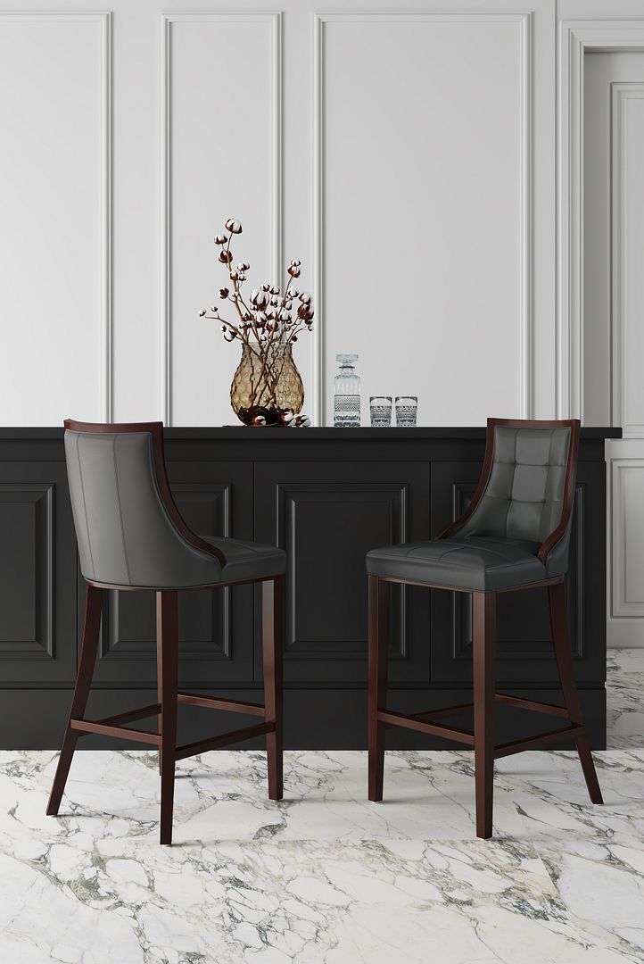 Fifth Avenue Traditional Barstool - Elegant Faux Leather Seat, Solid W