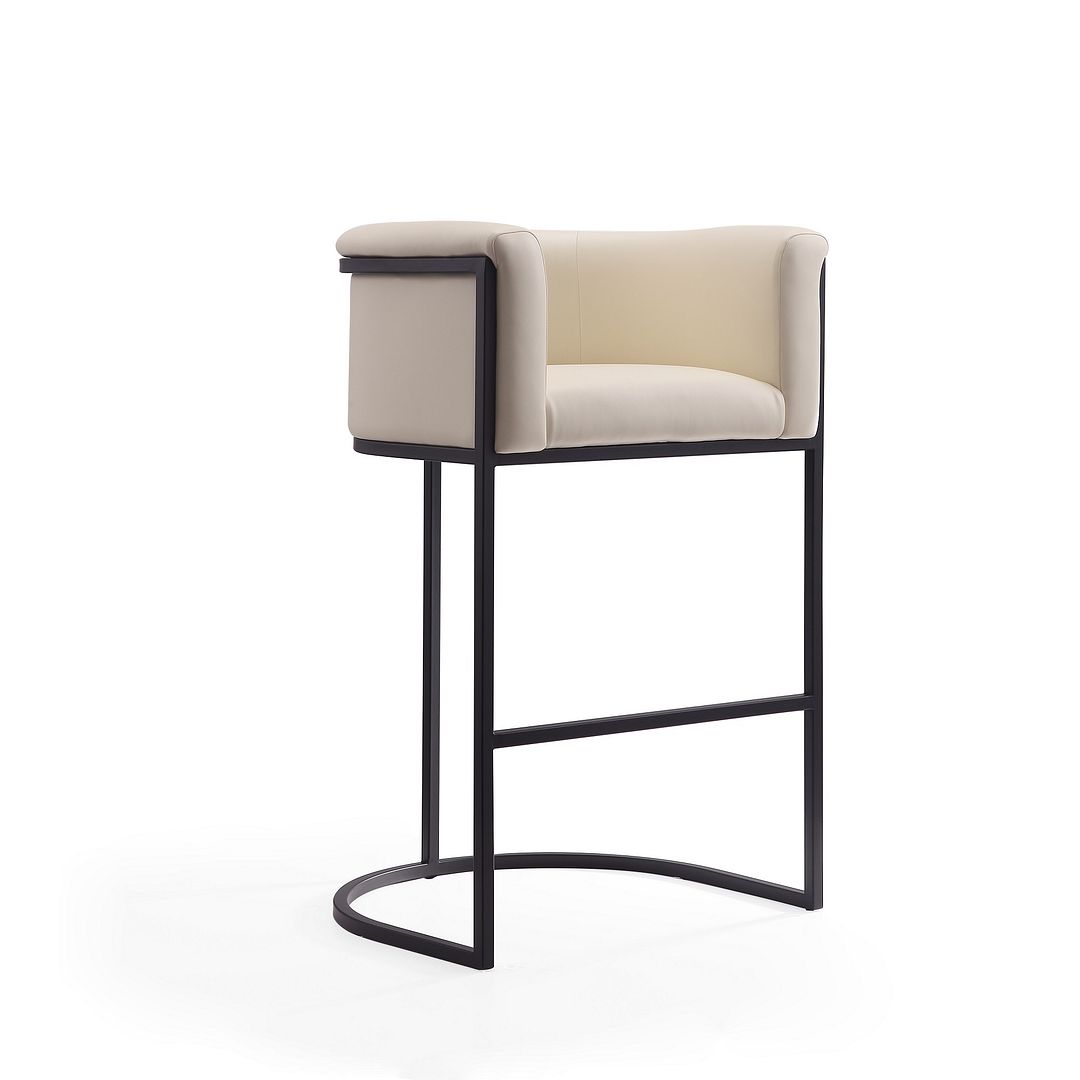 Cosmopolitan Modernist Barstool with Cushion, Metal Frame, and Elegant
