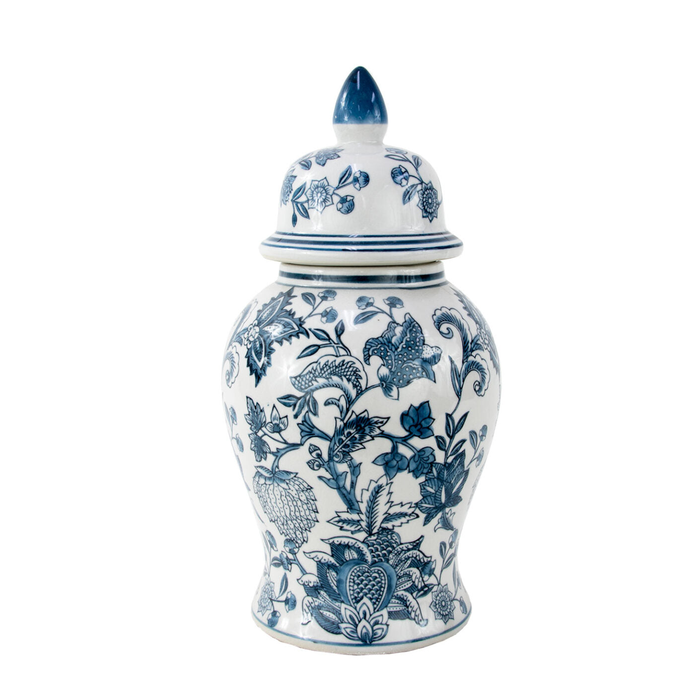 Blue Ceramic Jar with Floral Motif - Elegant 15" Decorative Piece for