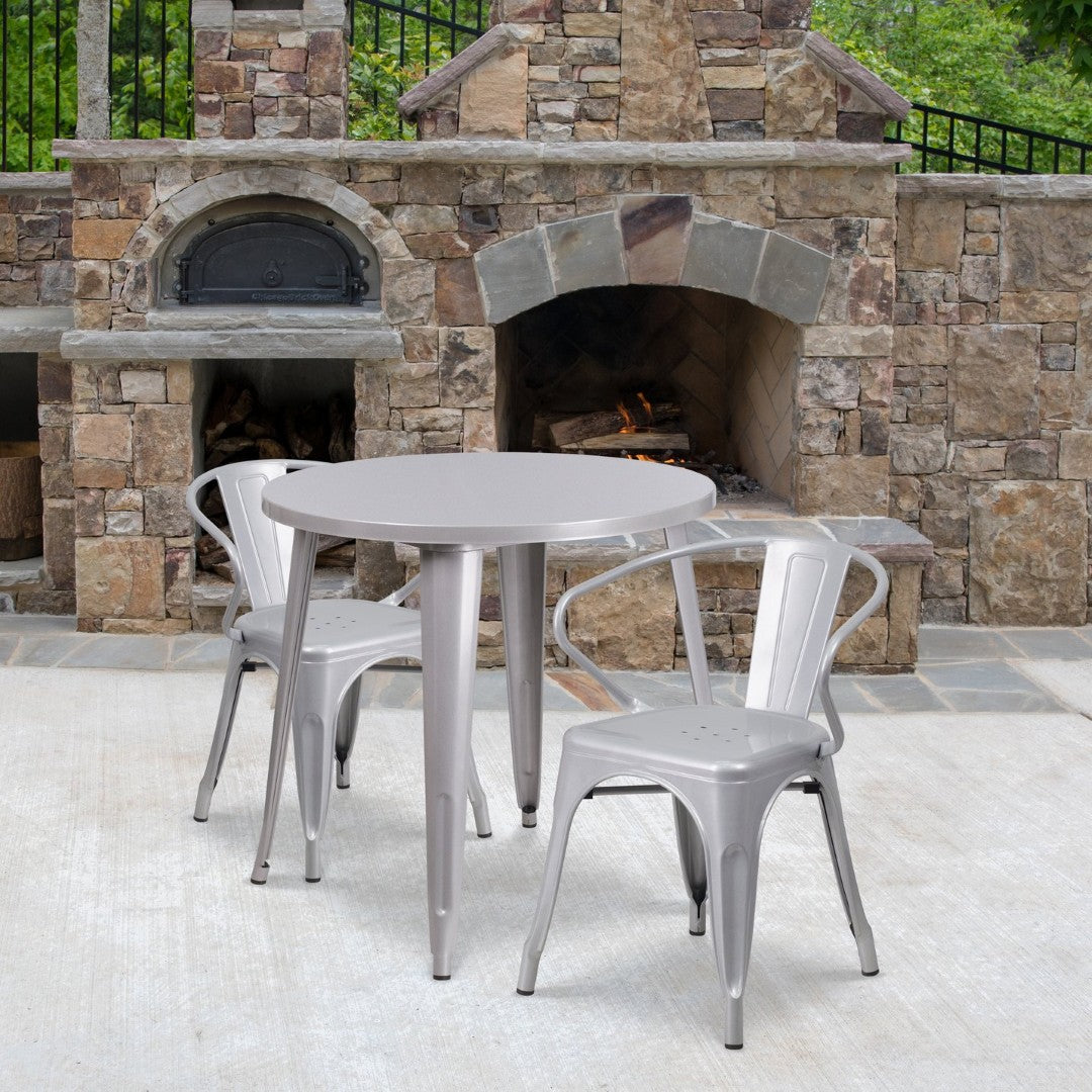 Conrad Commercial Grade Bistro Table Set with 2 Arm Chairs - Stylish I