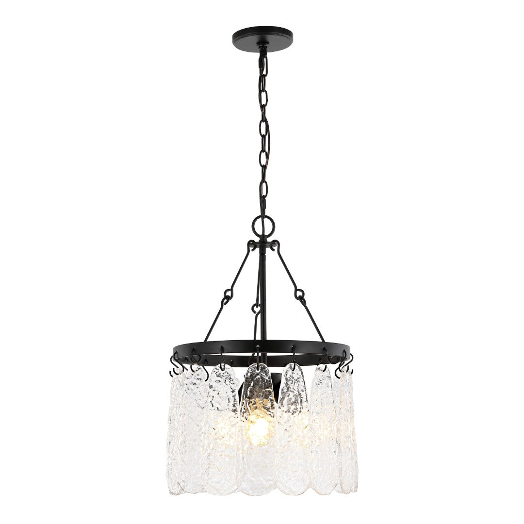 THRYSSA, 3-Light Adjustable Chandelier in Black Iron & Clear Glass – M