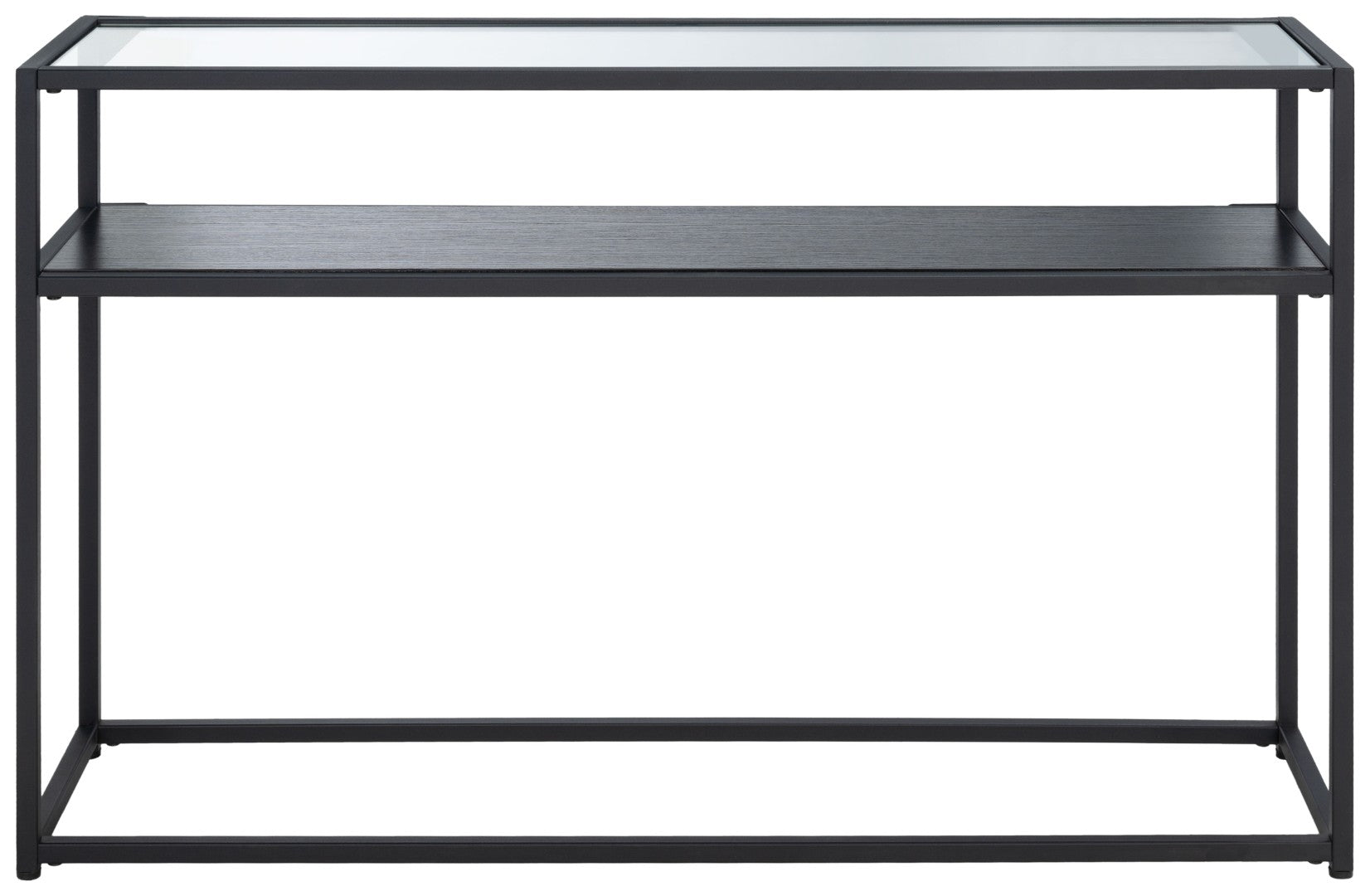 Ackley Console Table - Modern Black Frame & Glass Top, Stylish Storage