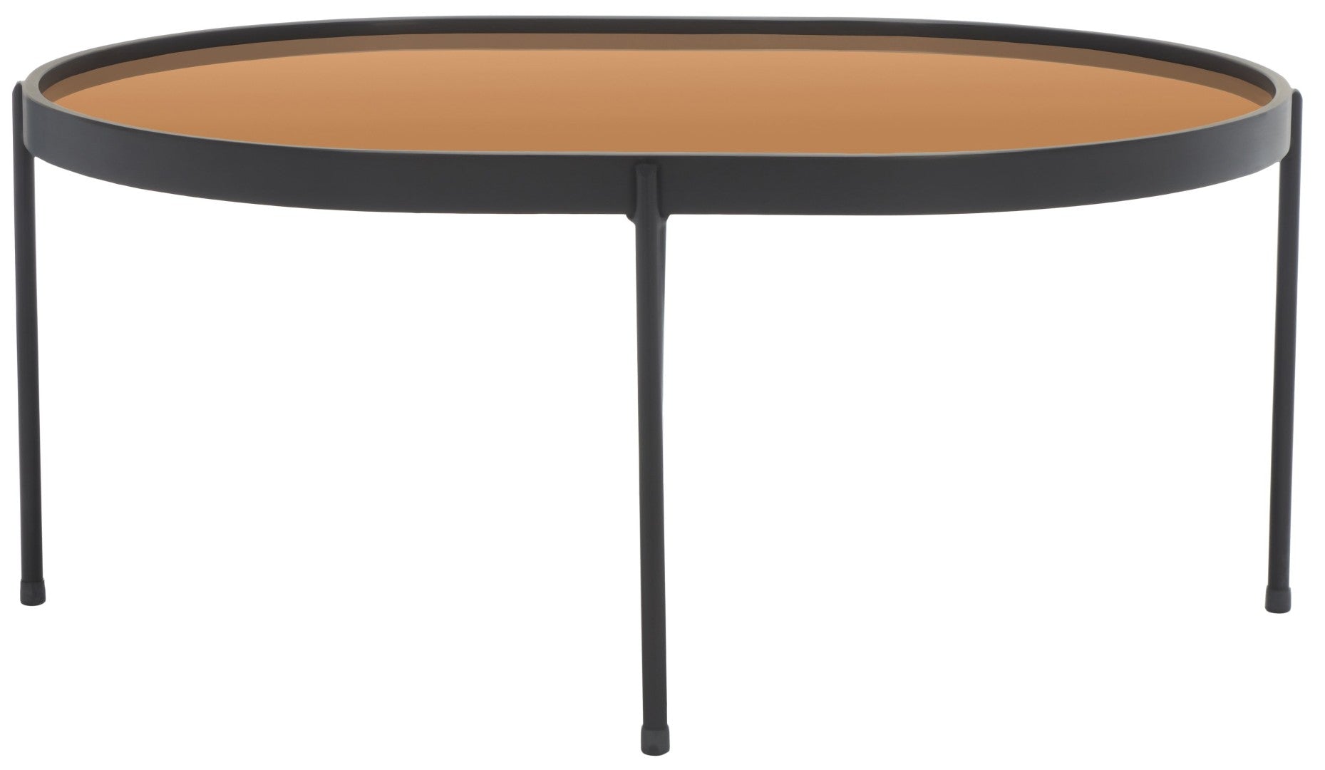 Emmerich Mirrored Coffee Table With Rose Gold Tray Top & Matte Black F