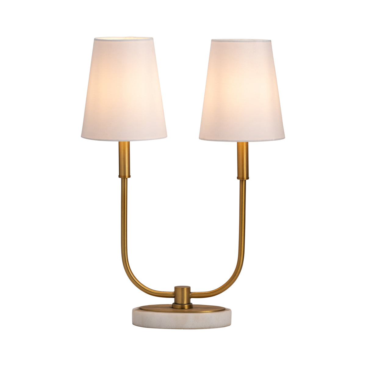 Hale Double Light Task Lamp - Antique Brass U-Shaped Design with Marbl