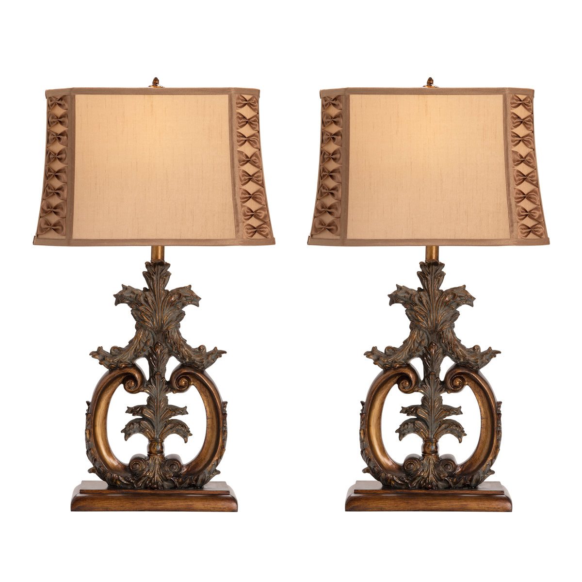 Aria Table Lamp Set of 2 - Elegant Gold Fleur-de-Lis Design with Brown