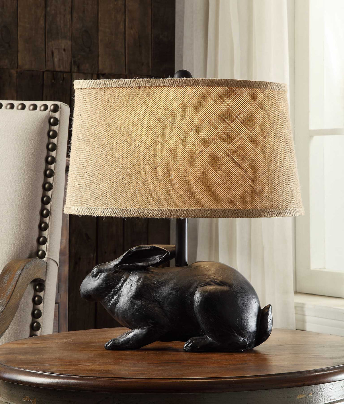 Rabbit Table Lamp Set - Charming Resin Rabbits with Natural Fiber Shad