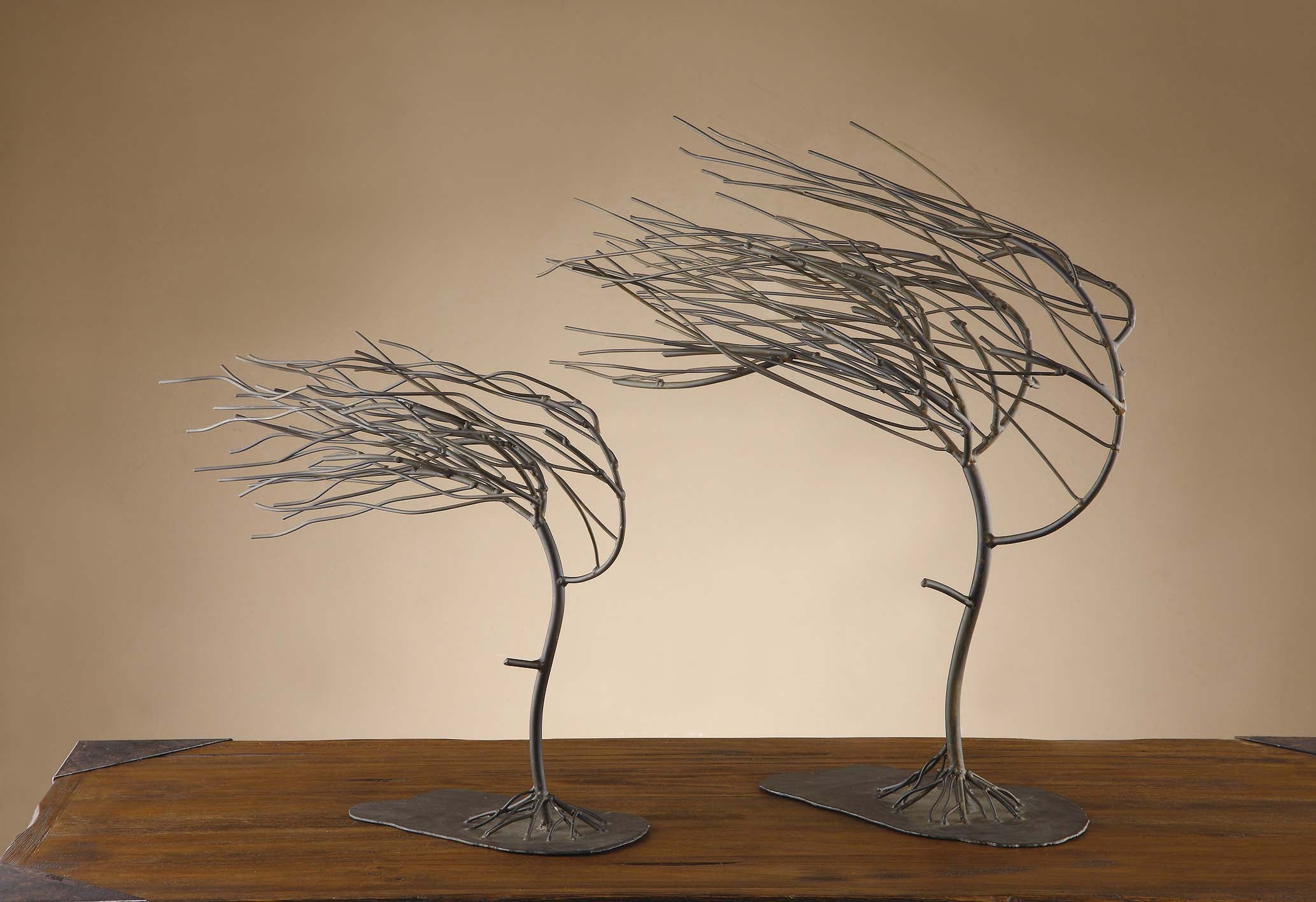 Windy Woods Tree Sculptures Set of 2 - Rustic Metal Art for Unique Hom