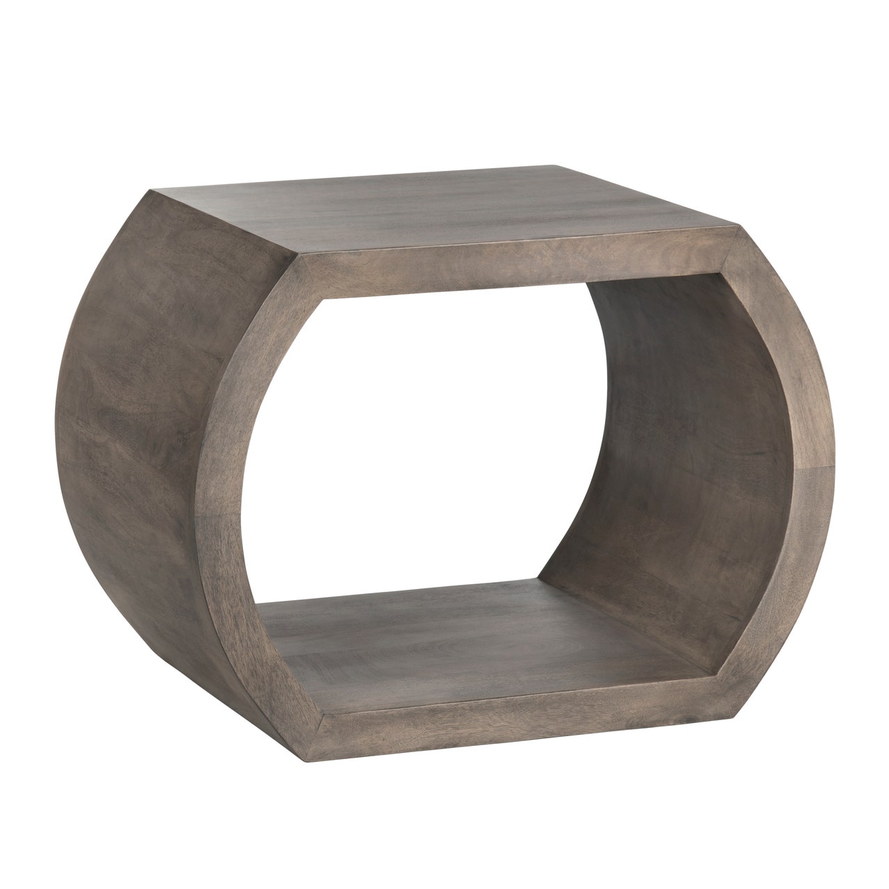 Infinity End Table - Modern Grey Mango Wood Accent Table with Lower Sh