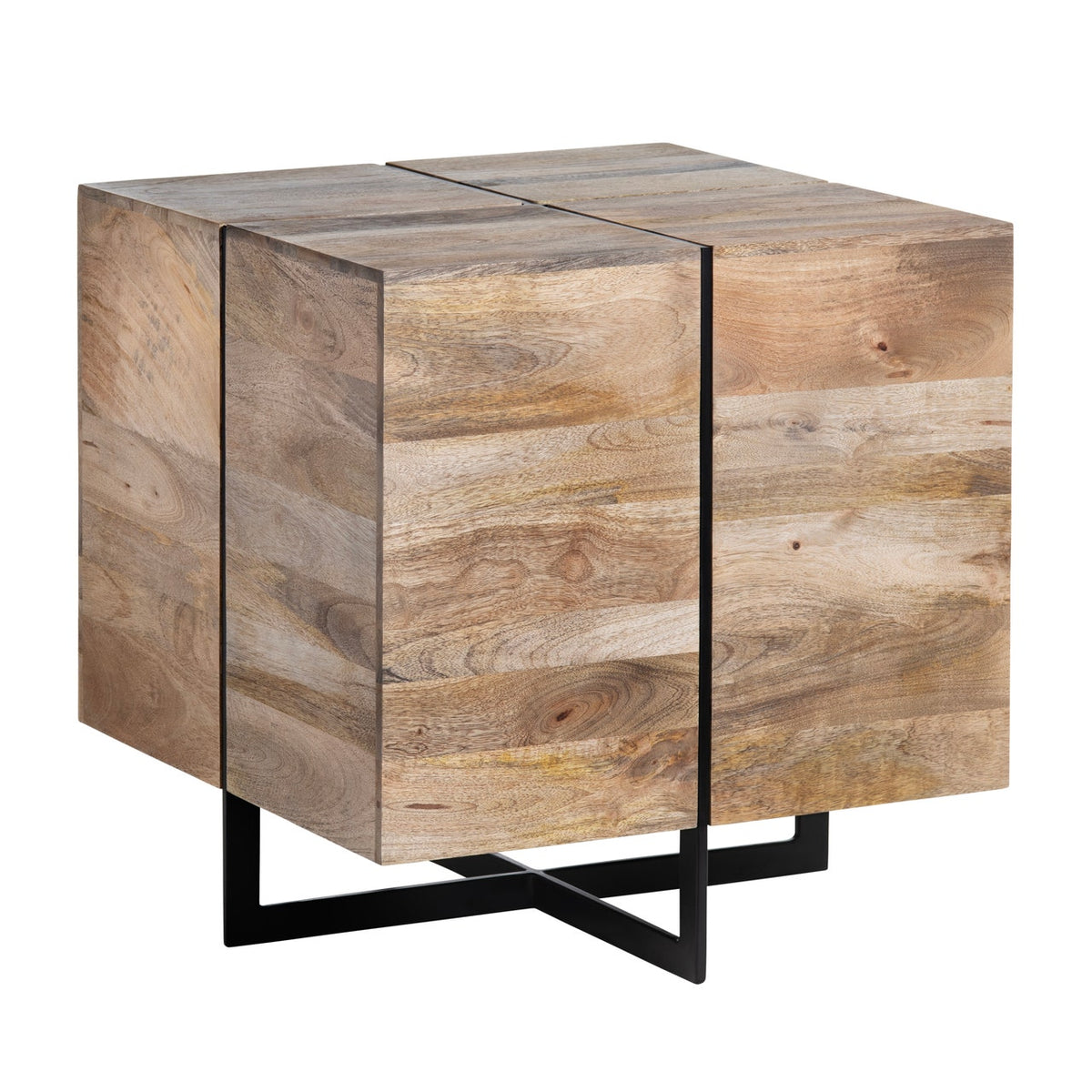 Brennon End Table - Stylish Mango Wood with Unique Metal Inlay for Chi