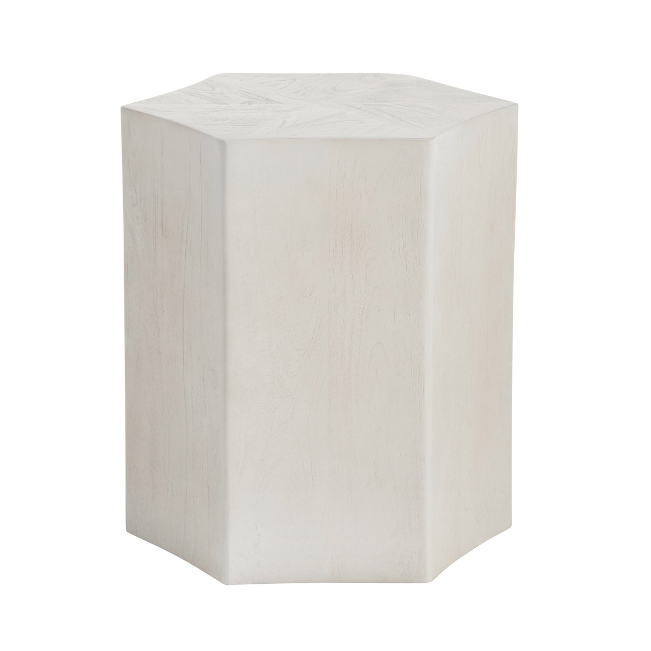 Caspian End Table - Ultra-Modern Hexagonal Design in Soft Whitewash Fi