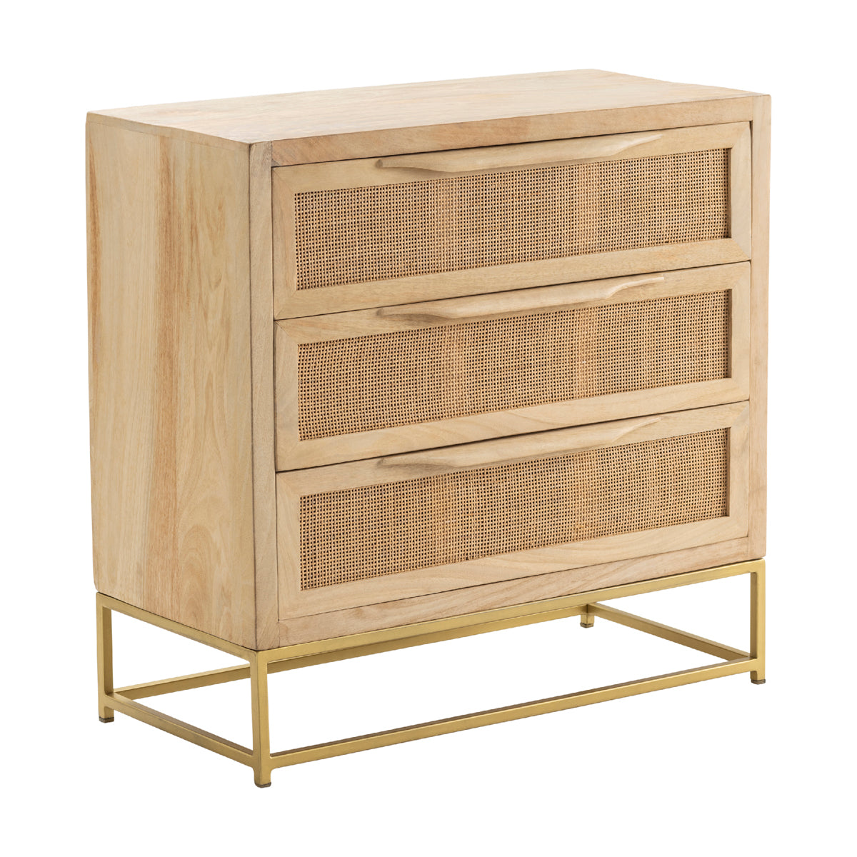 Biscayne Chest - Coastal Natural Cane Chest with 3 Drawers & Stylish G