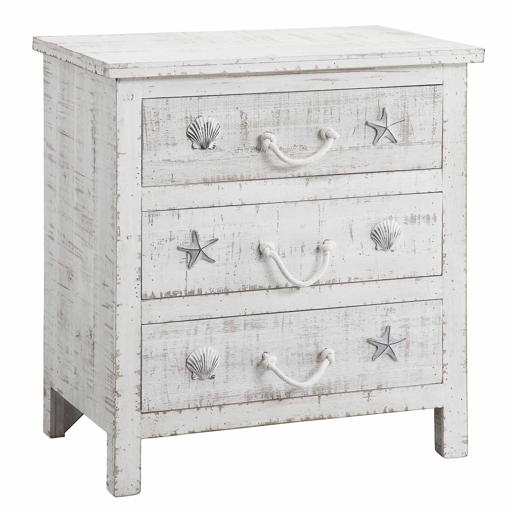 Seaside Sand 3-Drawer Chest with Coastal Accents - Soft White Finish f